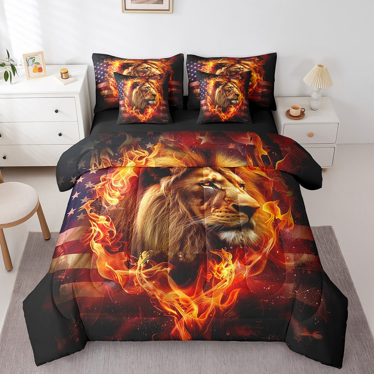 Lion Bed in a Bag King Size 7 Piece 3D Animal Lion Print Bedding Sets ...