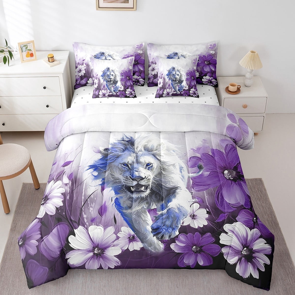 Lion Bed in a Bag King Size Comforter Set 7 Pieces Daisy Flowers ...