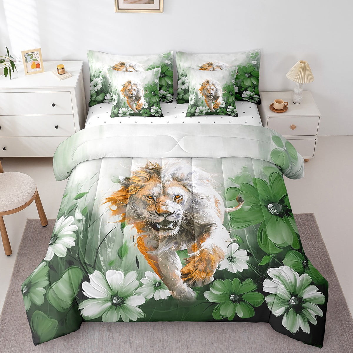 Lion Bed in a Bag Queen Comforter Set 7 Piece Daisy Flowers Bedding ...