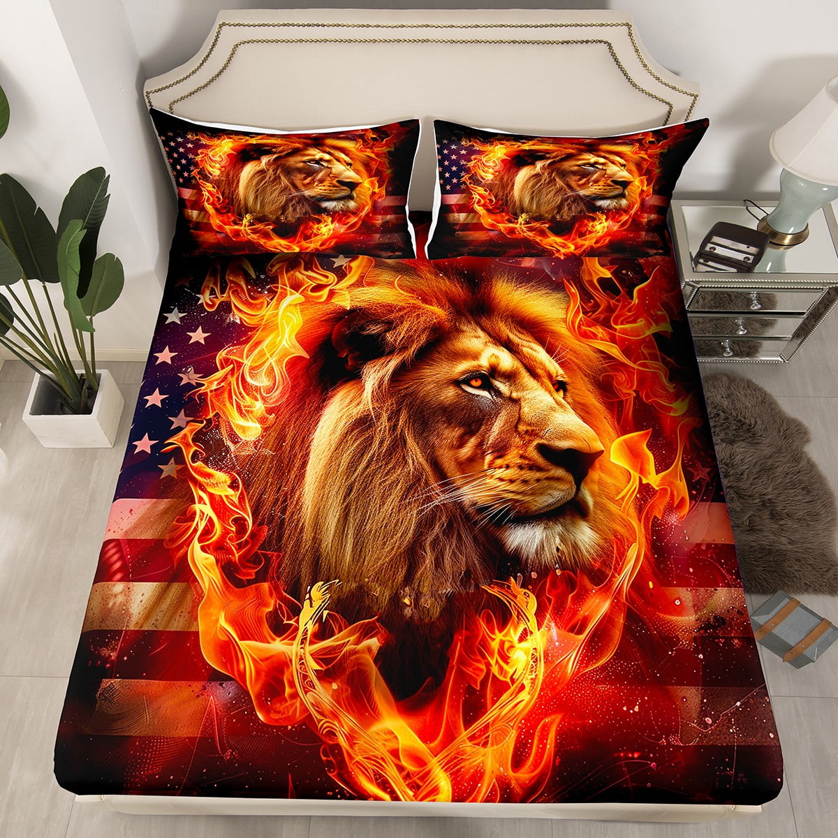 Lion Bed Sheets Full Size 3D Animal Lion Print Fitted Sheet American ...