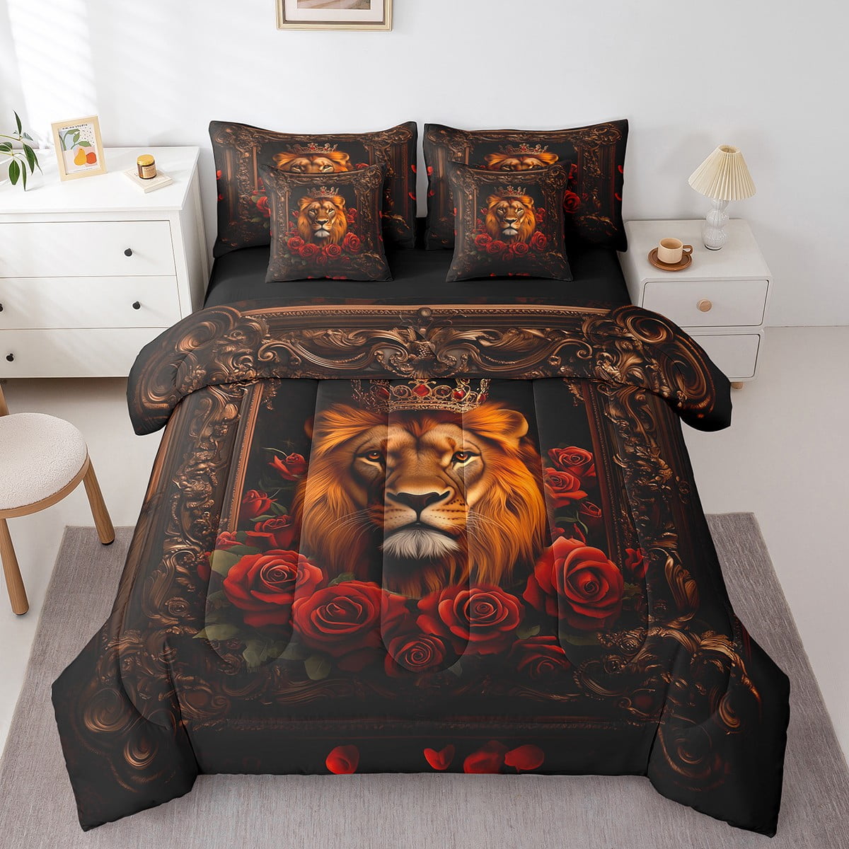 Lion Bedding Set Luxury Vintage Crown Polyester Bed in a Bag Romantic ...