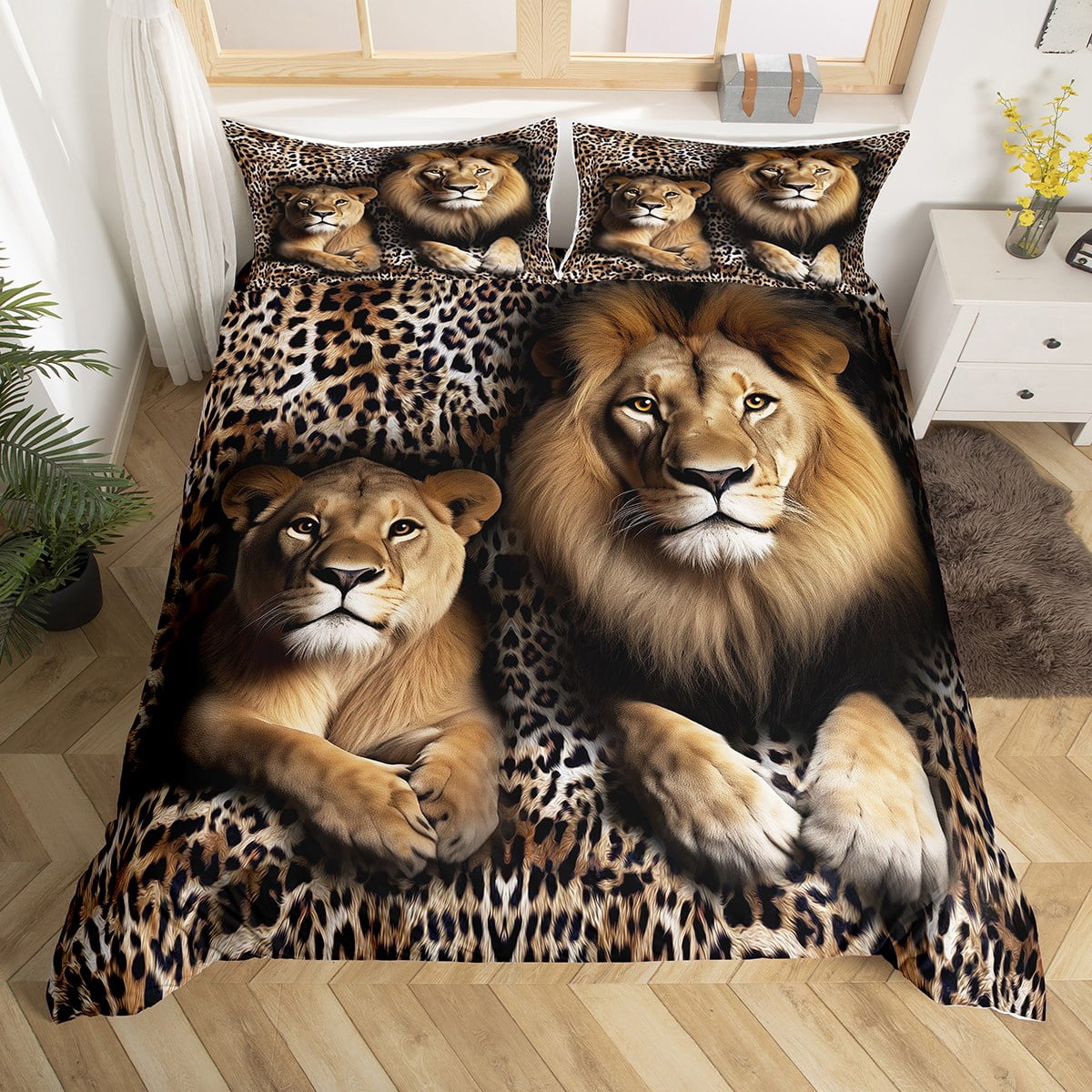 Lion Bedding Set Wild Lion Lover Couple Comforter Cover Queen 3Pcs for ...