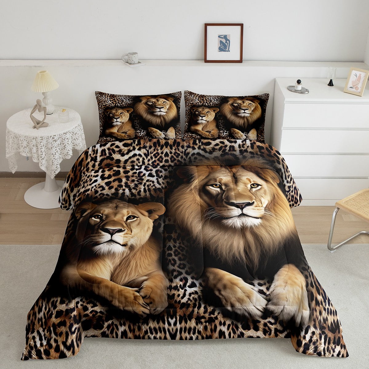 Lion Bedding Wild Lion Lover Couple Comforter Set Full 3Pcs African ...