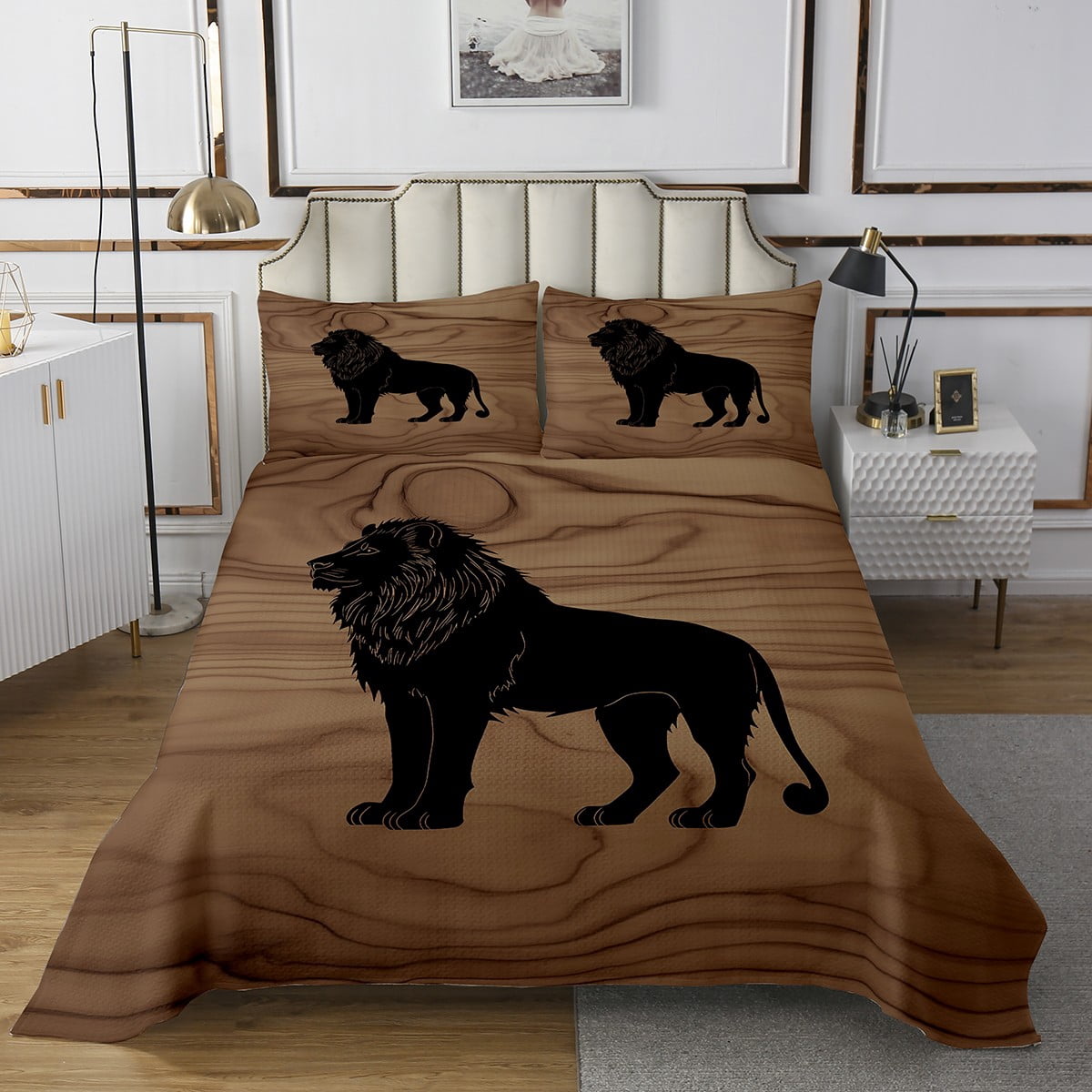Lion Bedspread Set Queen Size,Animals Hunting Rustic Quilt Set,Safari ...