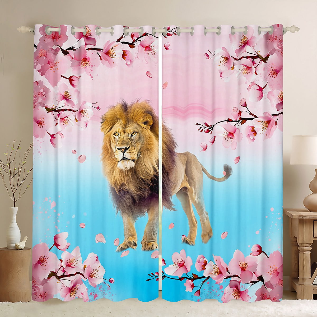 Lion Blackout Curtains African Safari Animals Curtains 2 Panels 38"Wx54 ...