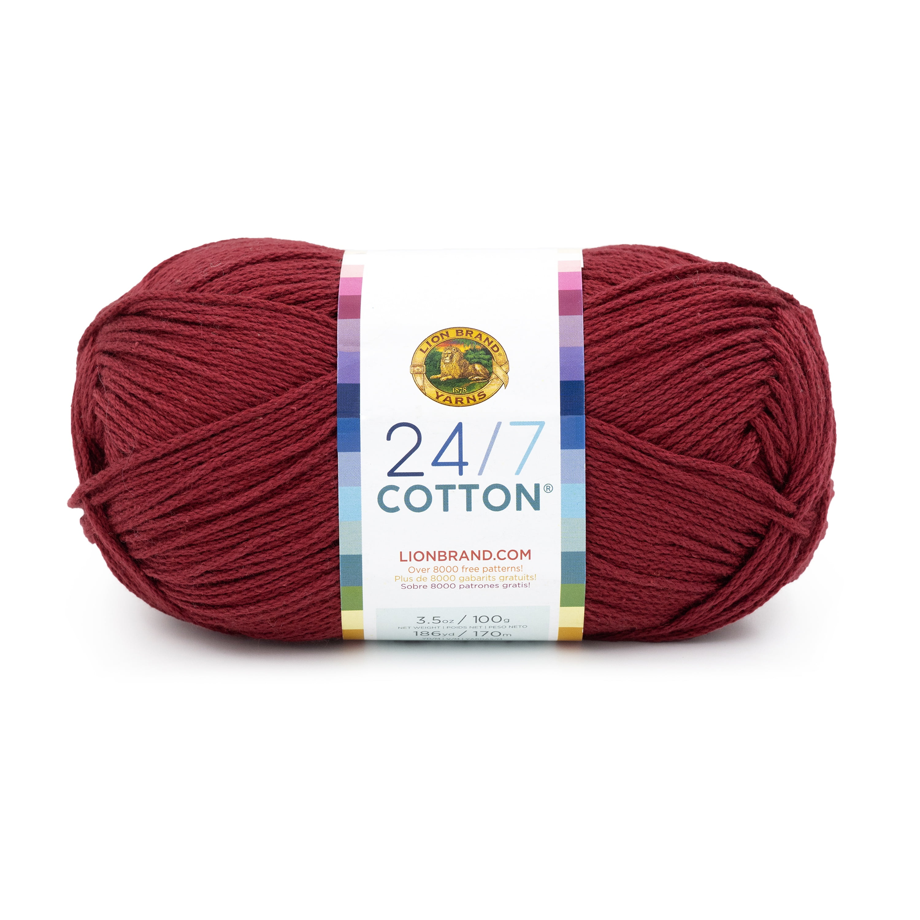 Lion Brand 24/7 Cotton Yarn-Burgundy - Walmart.com