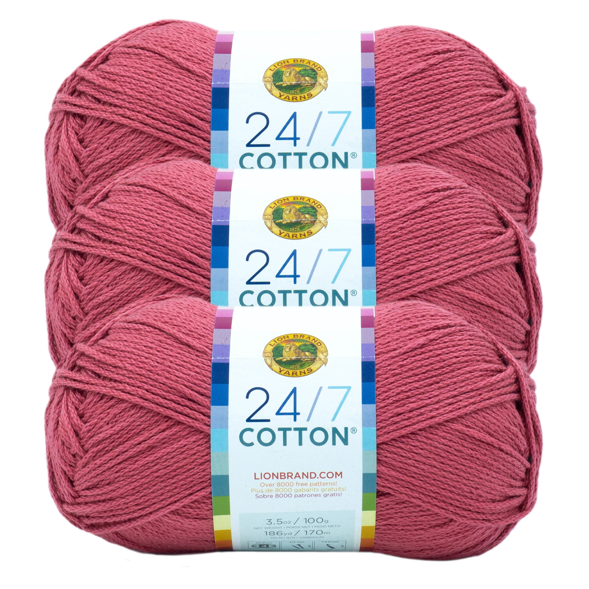 Lion Brand Yarn 24/7 Cotton Terracotta Medium Mercerized Cotton Yarn 3 ...