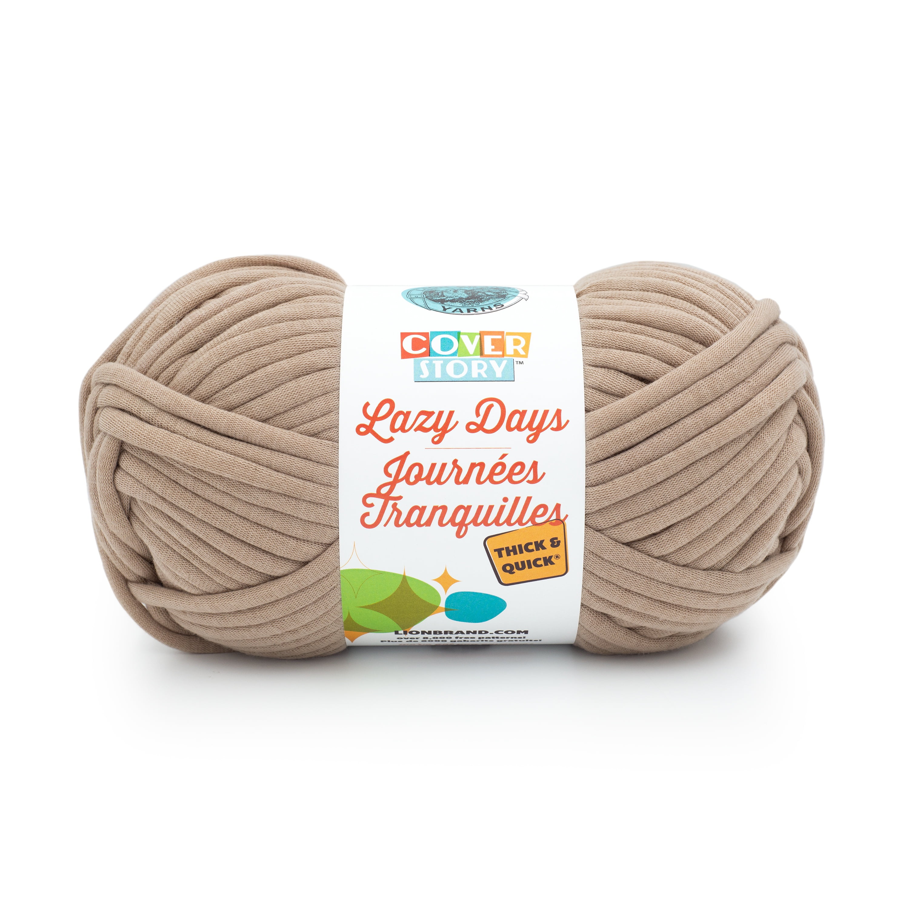 Lion Brand Yarn Cover Story Lazy Days Thick & Quick Sandstone Super Bulky Polyester Brown Yarn 1 ...