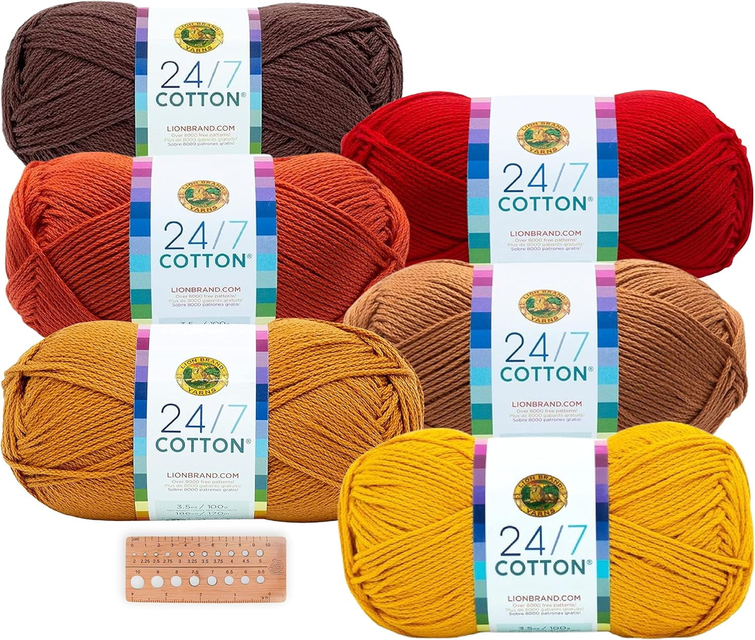 Lion Brand Yarn - 24/7 Cotton - 6 Skein Assortment (Autumn) - Walmart.com