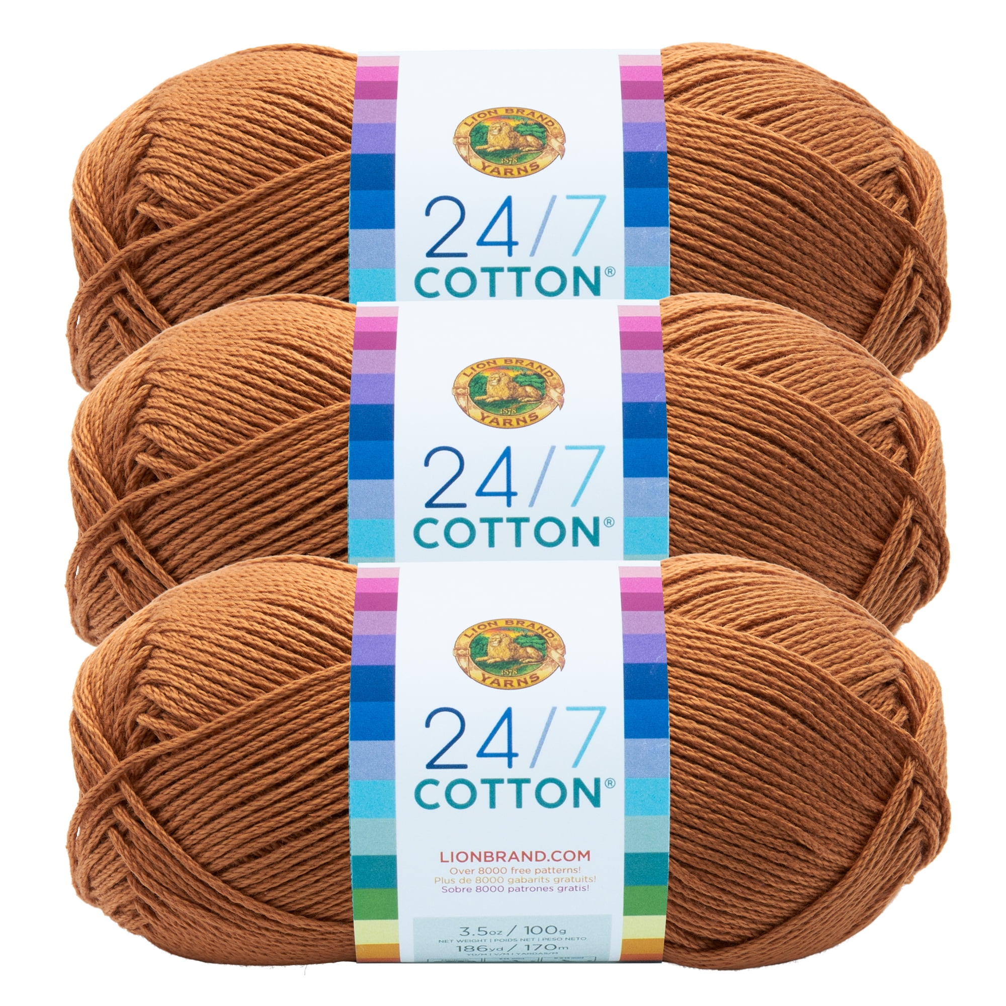 Lion Brand Yarn 24-7 Cotton Camel Medium Mercerized Cotton Beige Yarn 3 ...