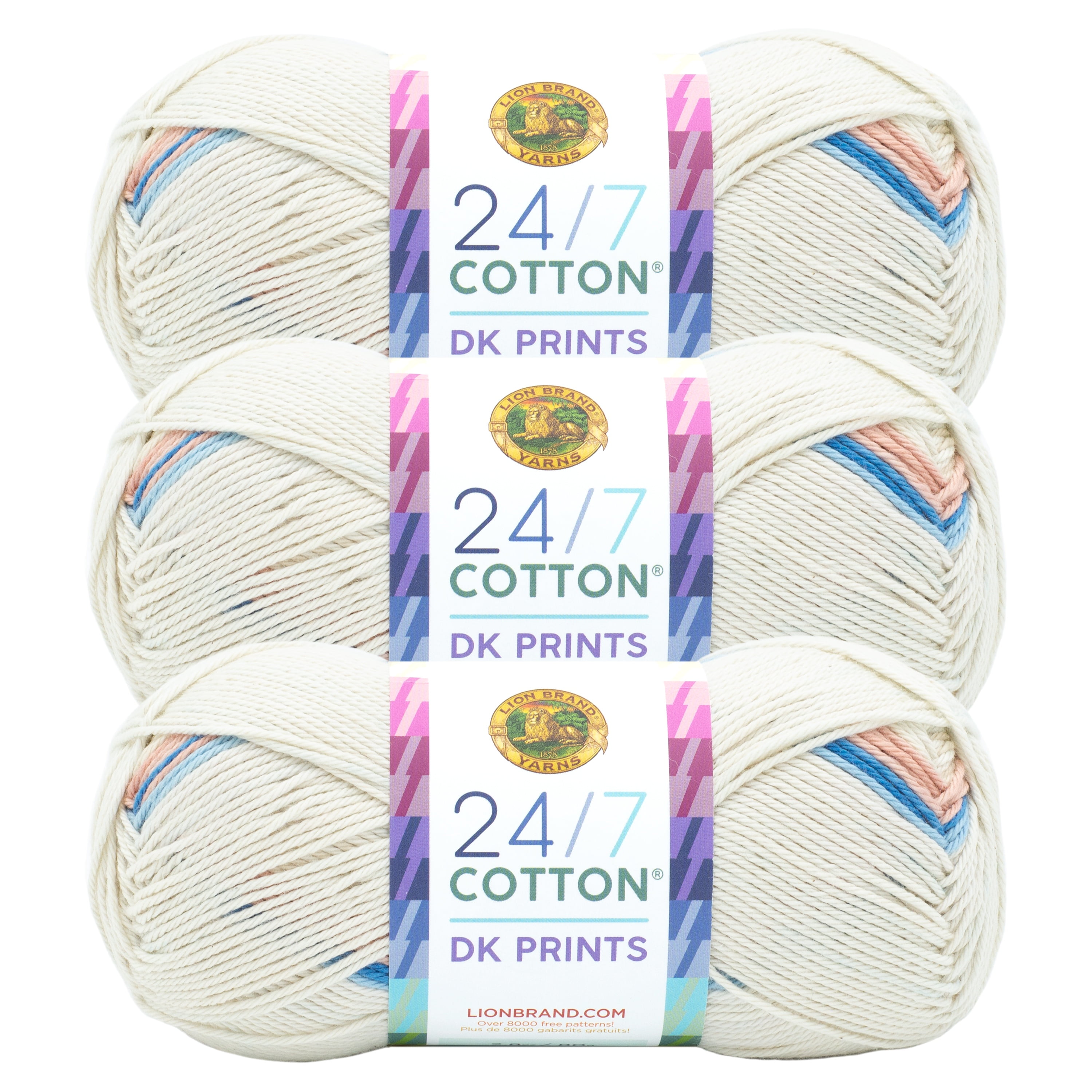 Lion Brand Yarn 24/7 Cotton DK Azul Light Cotton Yarn 3 Pack - Walmart.com