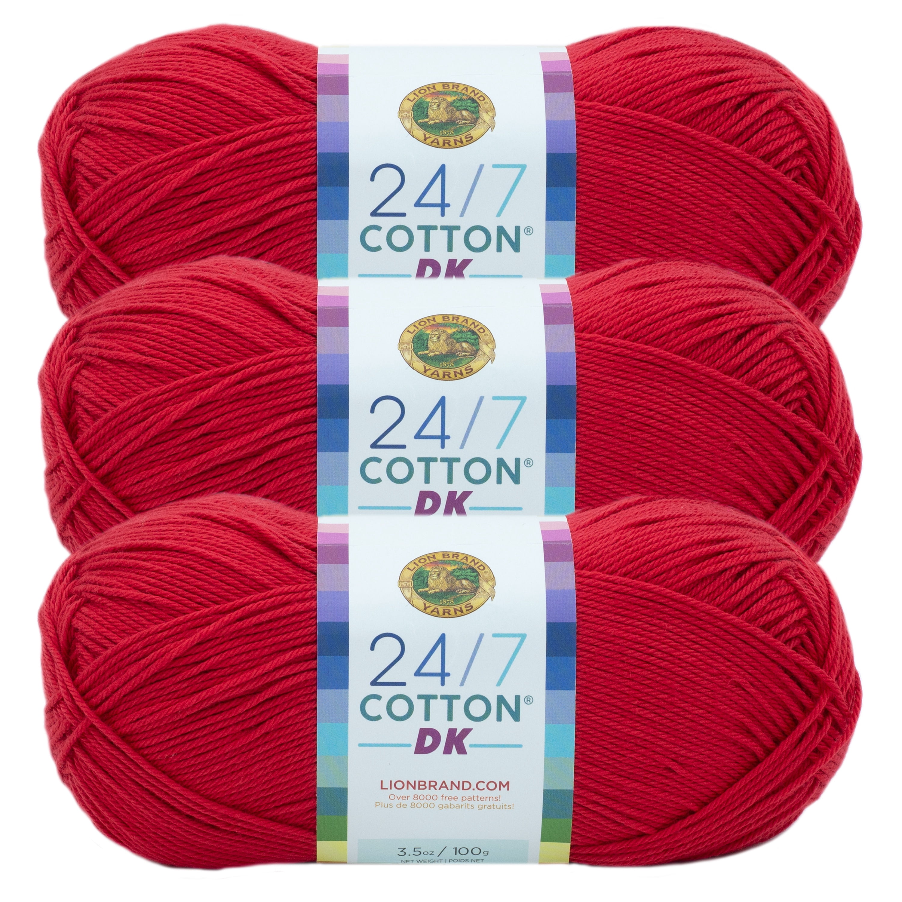 Lion Brand Yarn 24/7 Cotton DK Grenadine Light Cotton Yarn 3 Pack ...