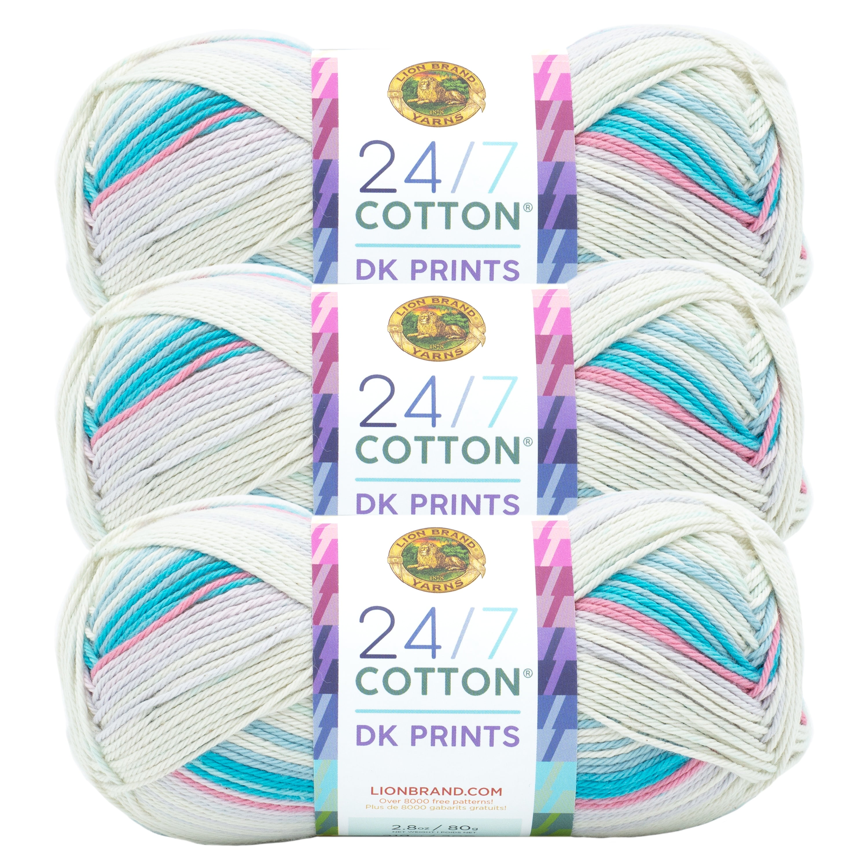 Lion Brand Yarn 24/7 Cotton DK Magical Light Cotton Yarn 3 Pack ...