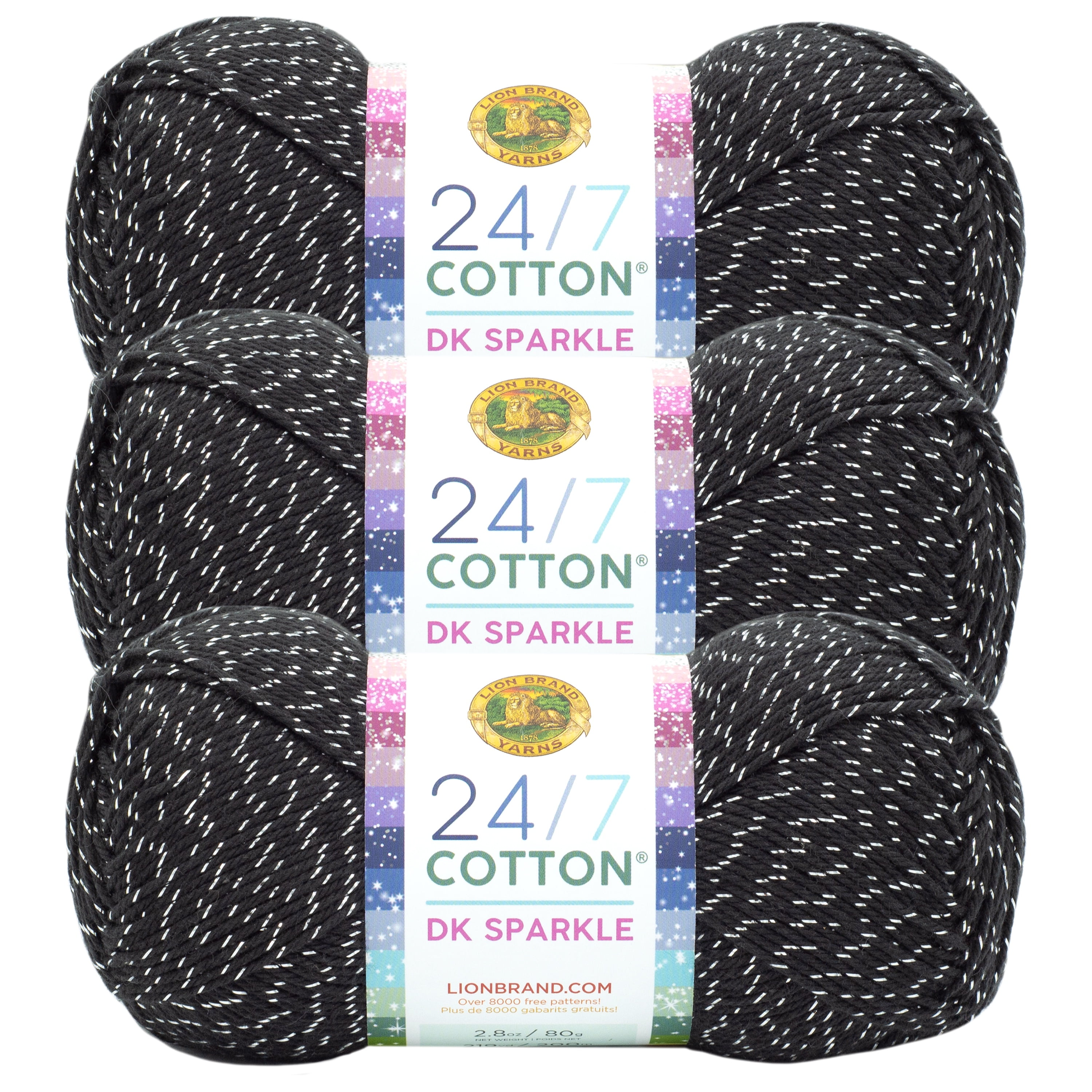 Lion Brand Yarn 24/7 Cotton DK Night Sky Light Cotton, Polyester Yarn 3 ...