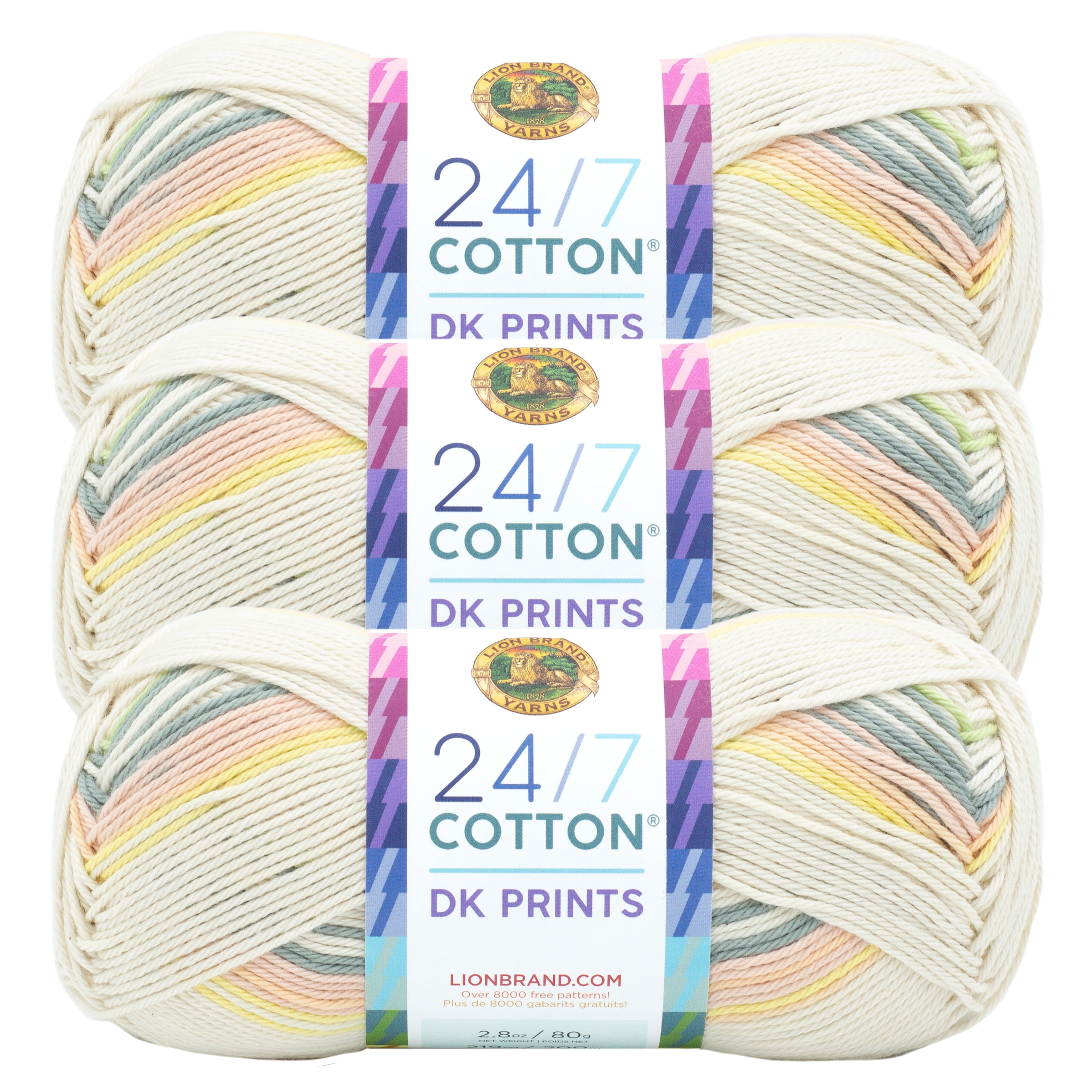 Lion Brand Yarn 24/7 Cotton DK Seaglass Light Cotton Yarn 3 Pack ...