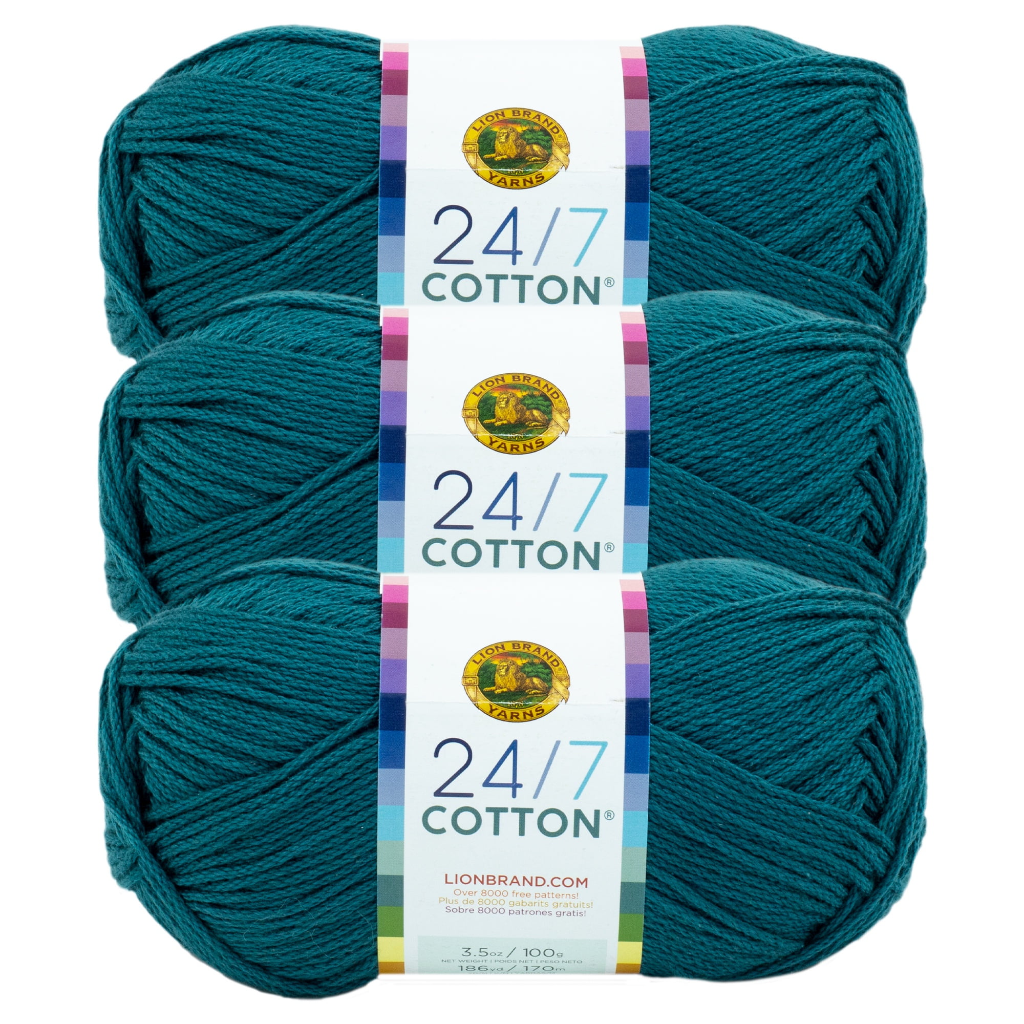 Lion Brand Yarn 24/7 Cotton Dragonfly Medium Mercerized Cotton Yarn 3 ...