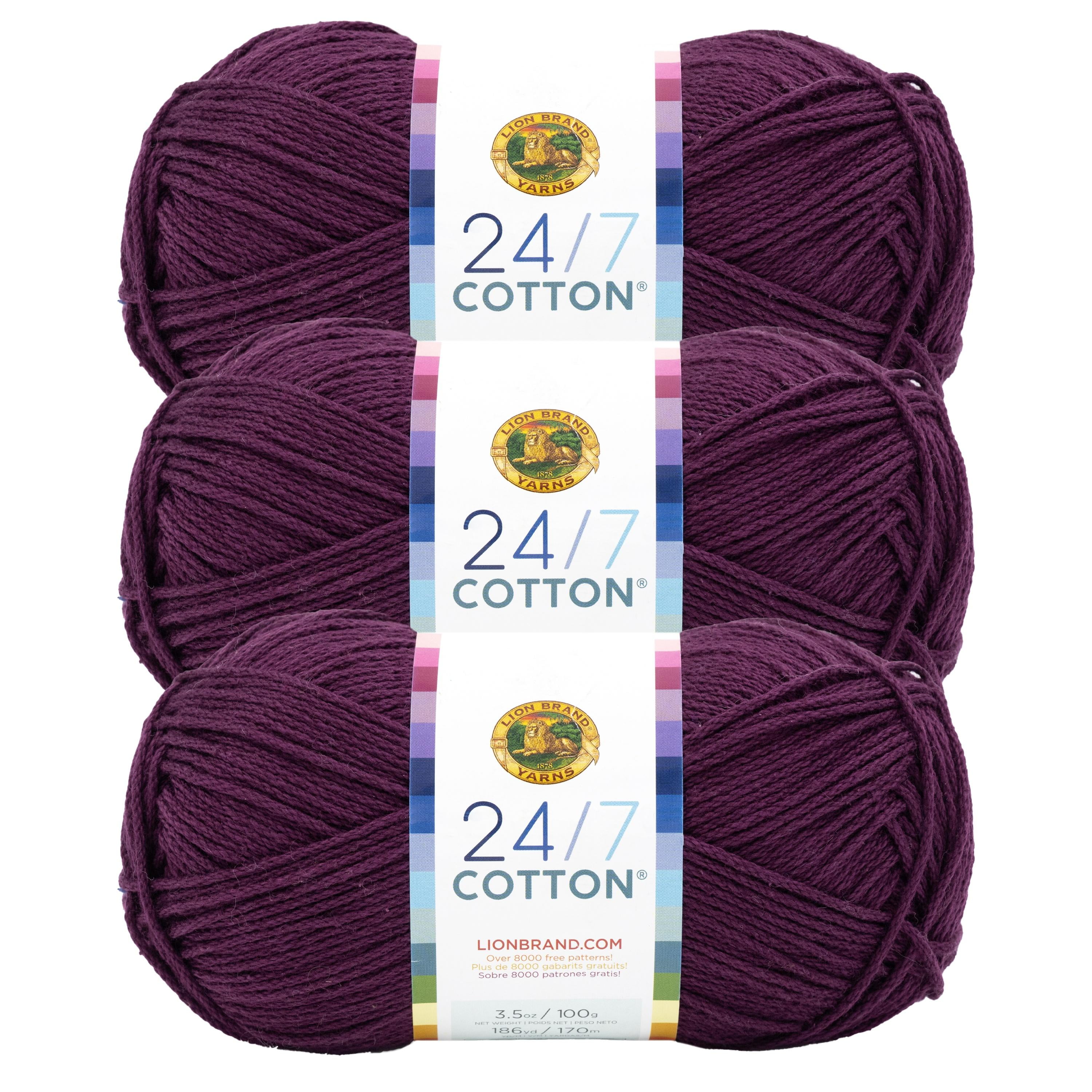 Lion Brand Yarn 24/7 Cotton Eggplant Medium Mercerized Cotton Yarn 3 ...