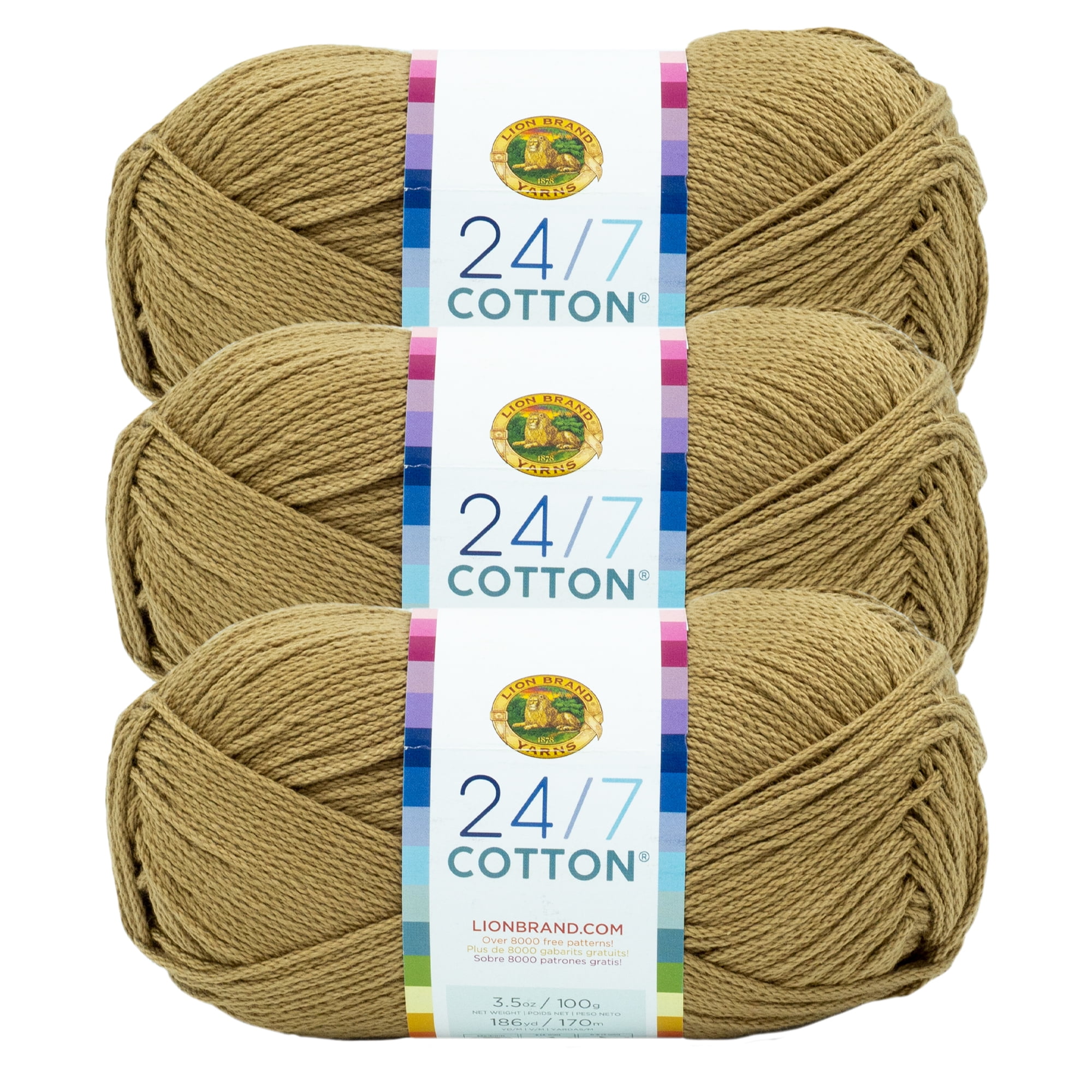 Lion Brand Yarn 24-7 Cotton Hay Bale Medium Mercerized Cotton Brown ...