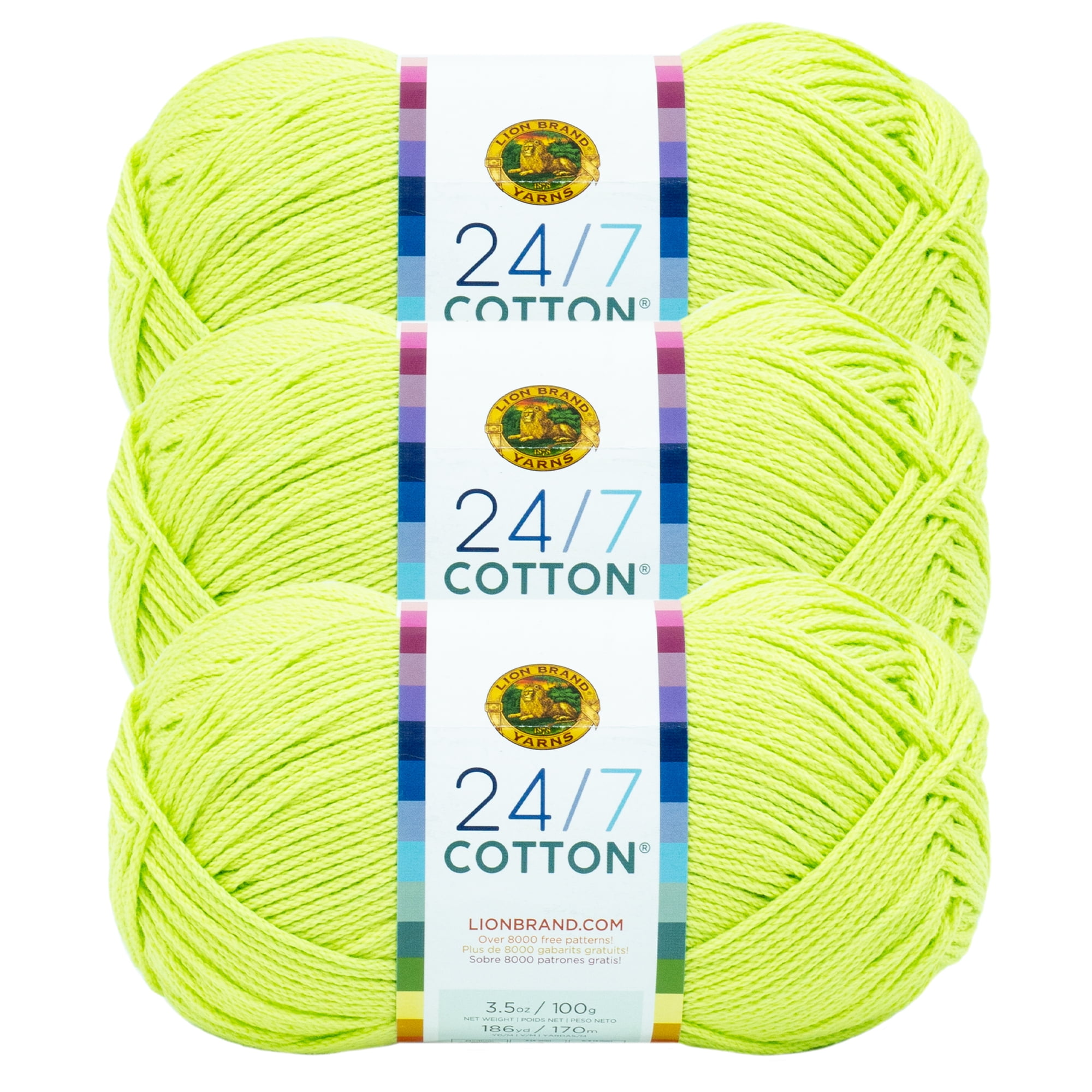 Lion Brand Yarn 24-7 Cotton Lime Medium Mercerized Cotton Green Yarn 3 ...