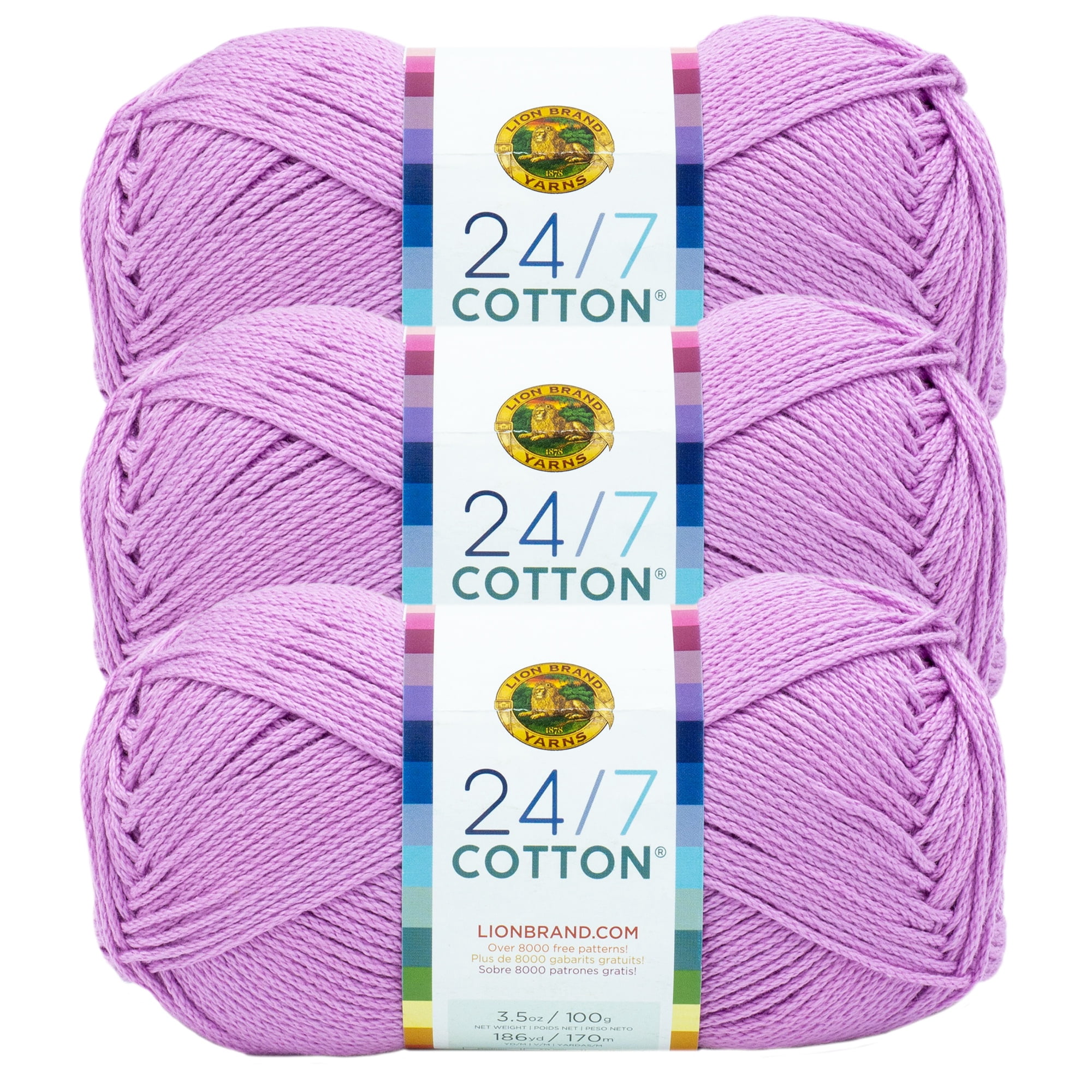 Lion Brand Yarn 24/7 Cotton Orchid Medium Mercerized Cotton Yarn 3 Pack ...