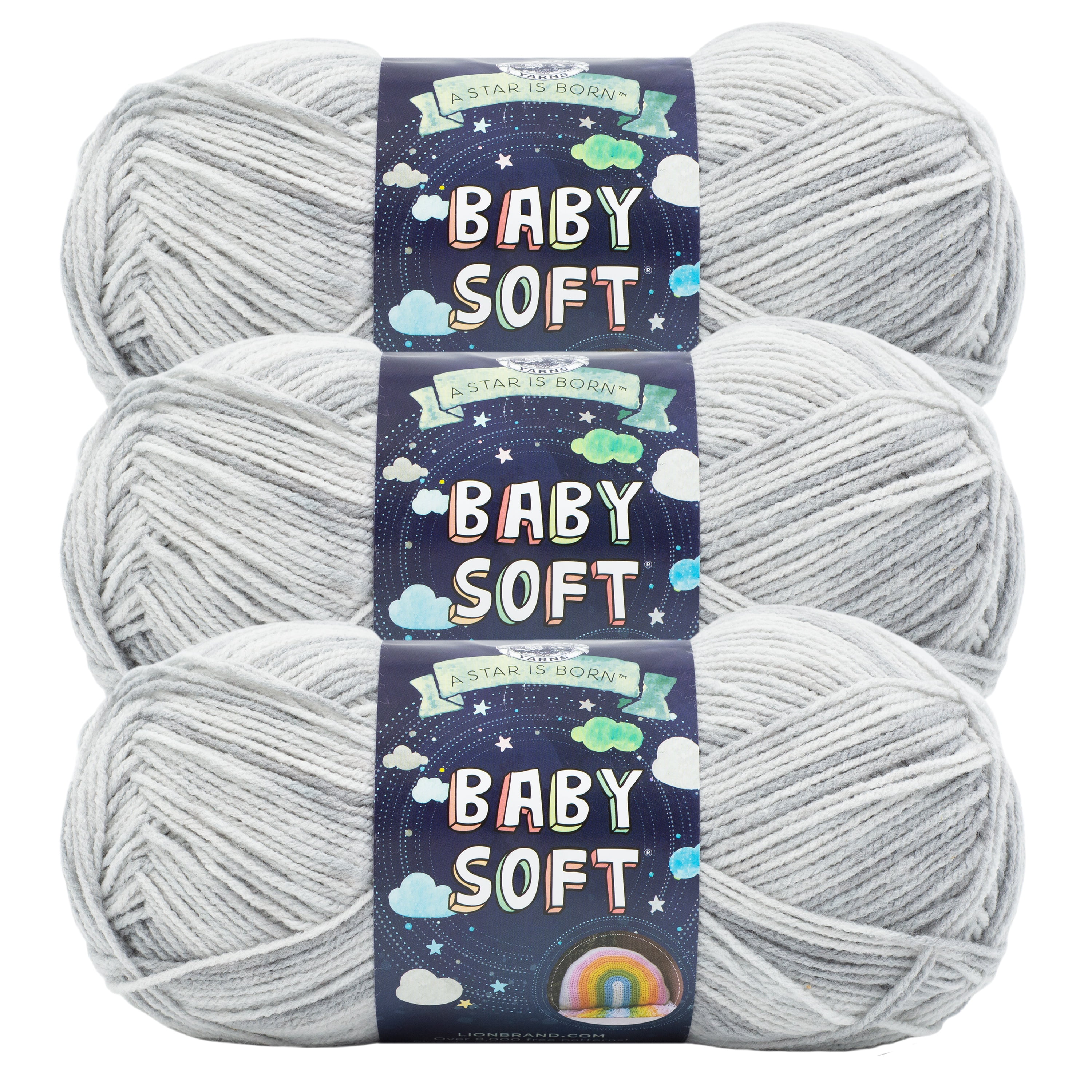 Lion Brand Yarn Baby Soft Grey Print Light Acrylic, Nylon Yarn 3 Pack ...