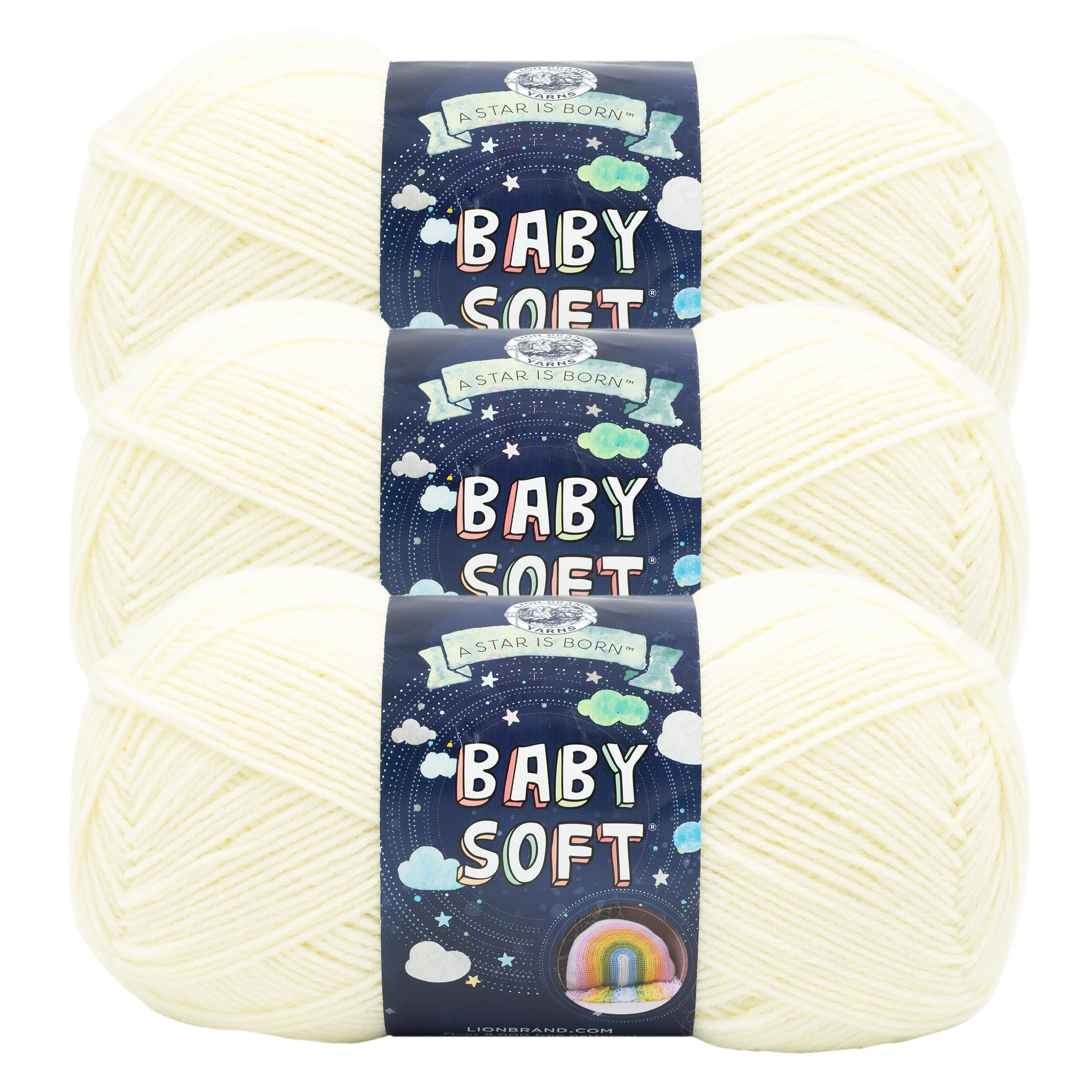 Lion Brand Yarn Baby Soft Natural Light Acrylic, Nylon Off-White Yarn 3 ...