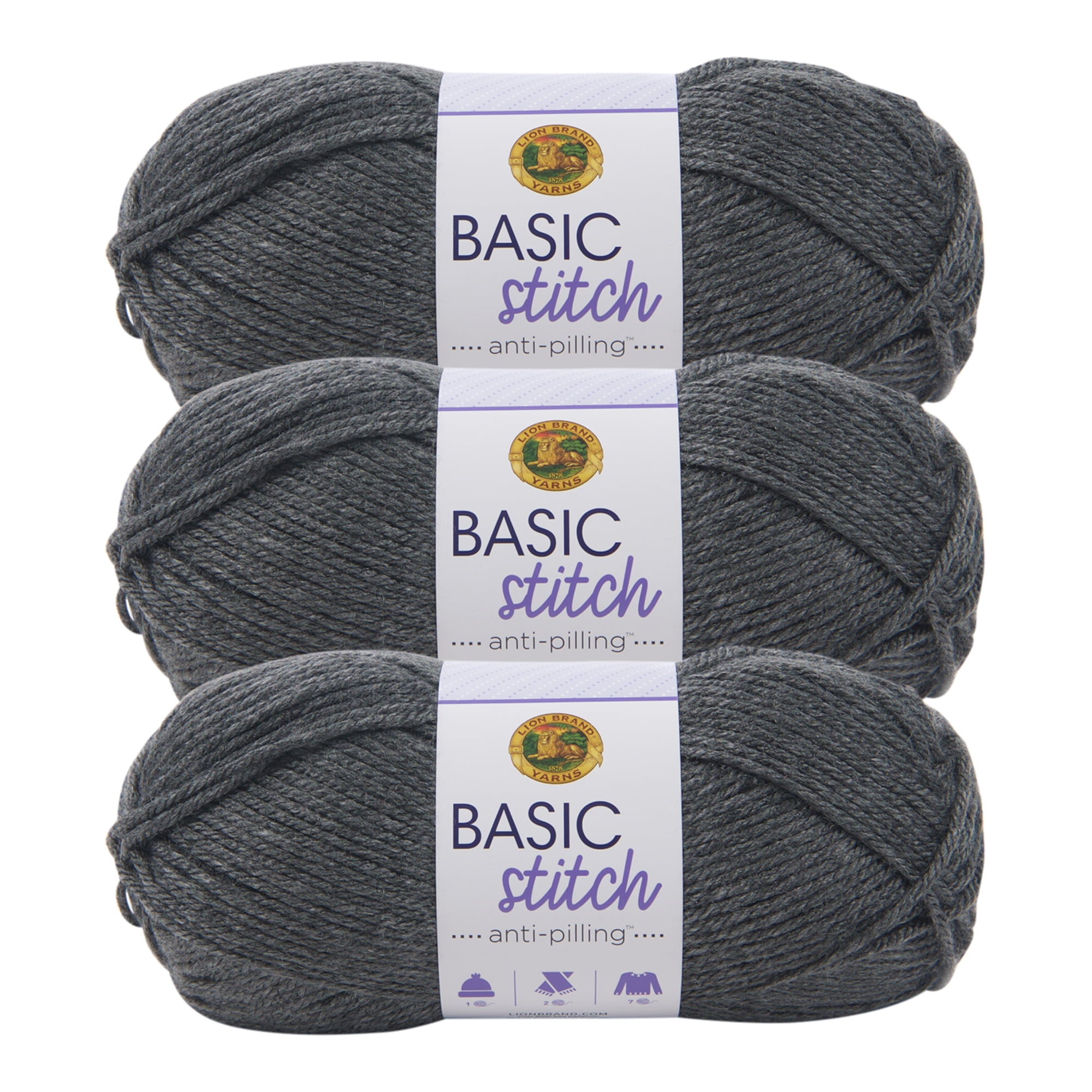 Lion Brand Yarn Basic Stitch Anti Pilling Gray Medium Acrylic Gray Yarn ...
