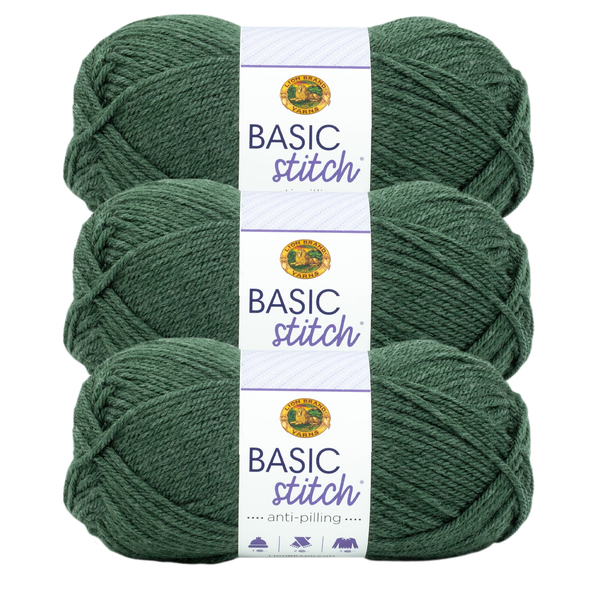 Lion Brand Yarn Basic Stitch Anti Pilling Pine Heather Medium Acrylic ...
