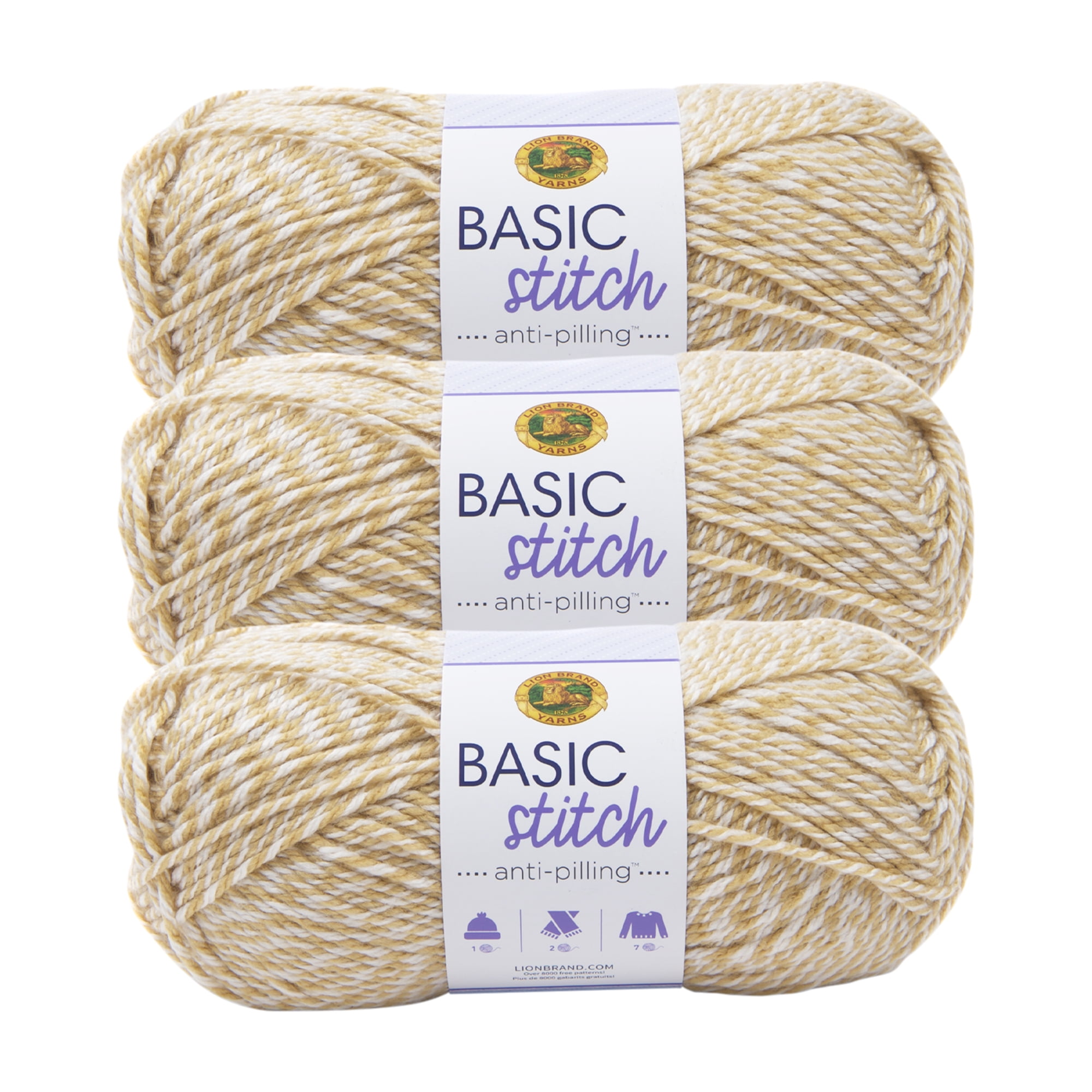 Lion Brand Yarn Basic Stitch Anti Pilling Tan/White Anti Pilling Medium ...