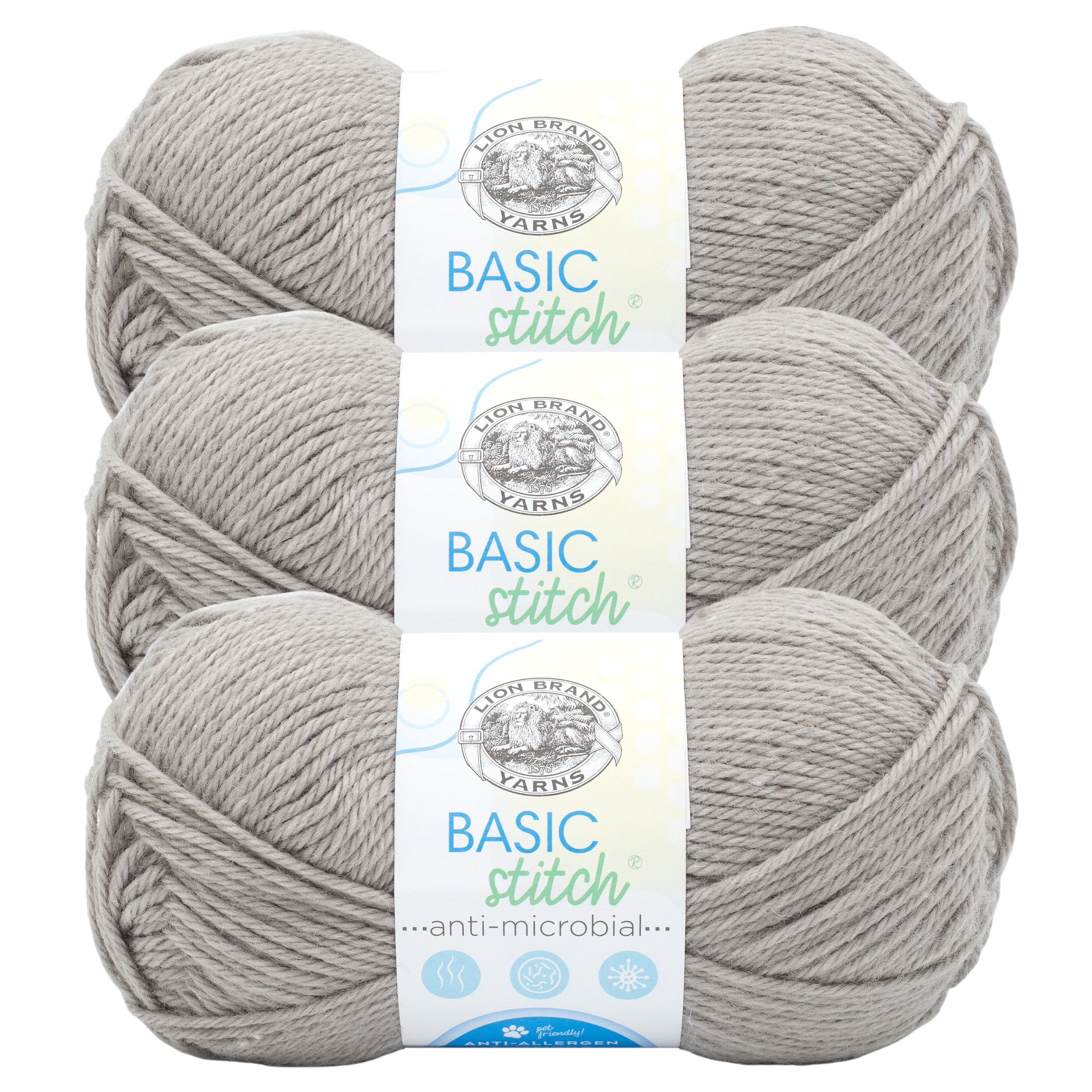 Lion Brand Yarn Basic Stitch Antimicrobial Cement Medium Recycled ...
