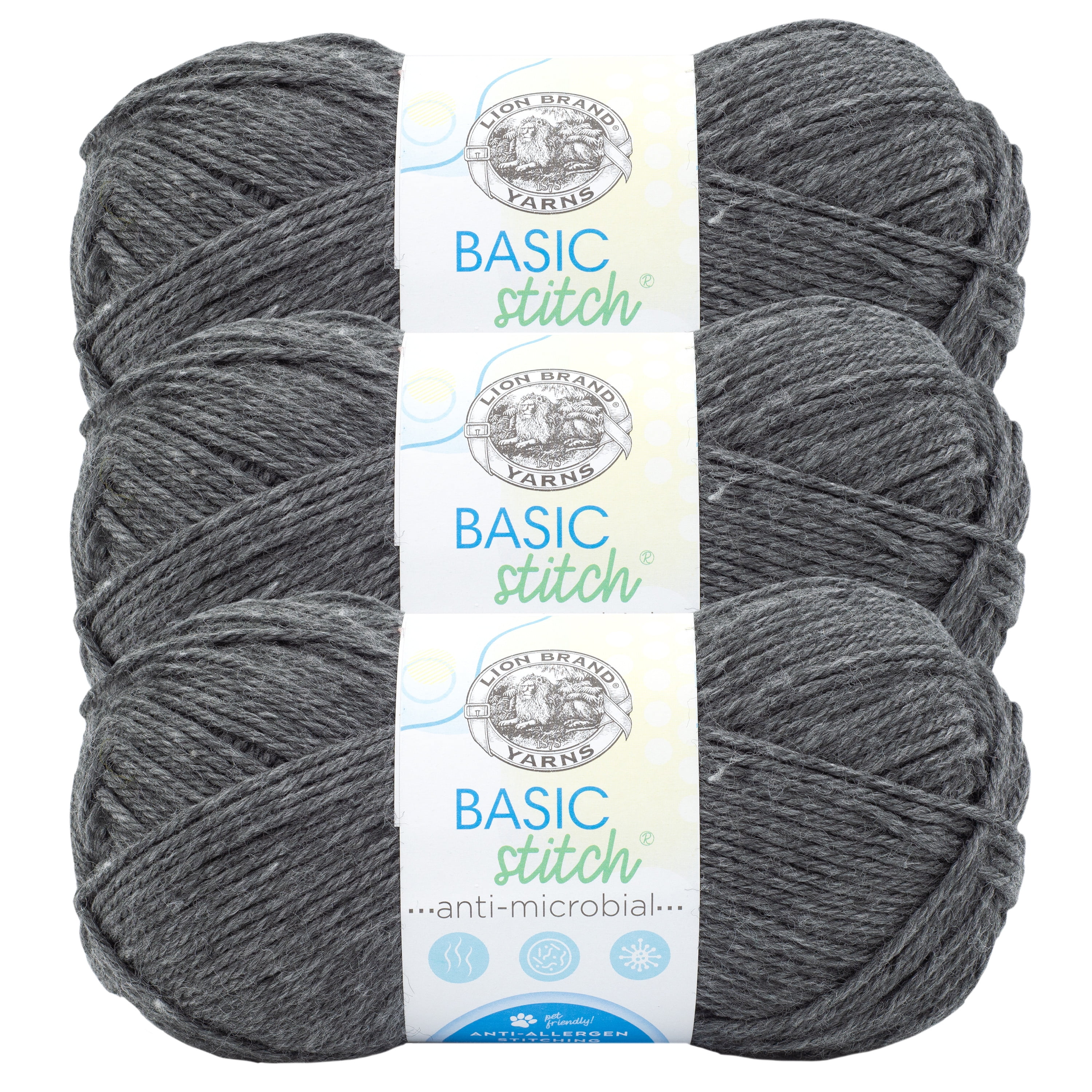Lion Brand Yarn Basic Stitch Antimicrobial Charcoal Medium Recycled ...