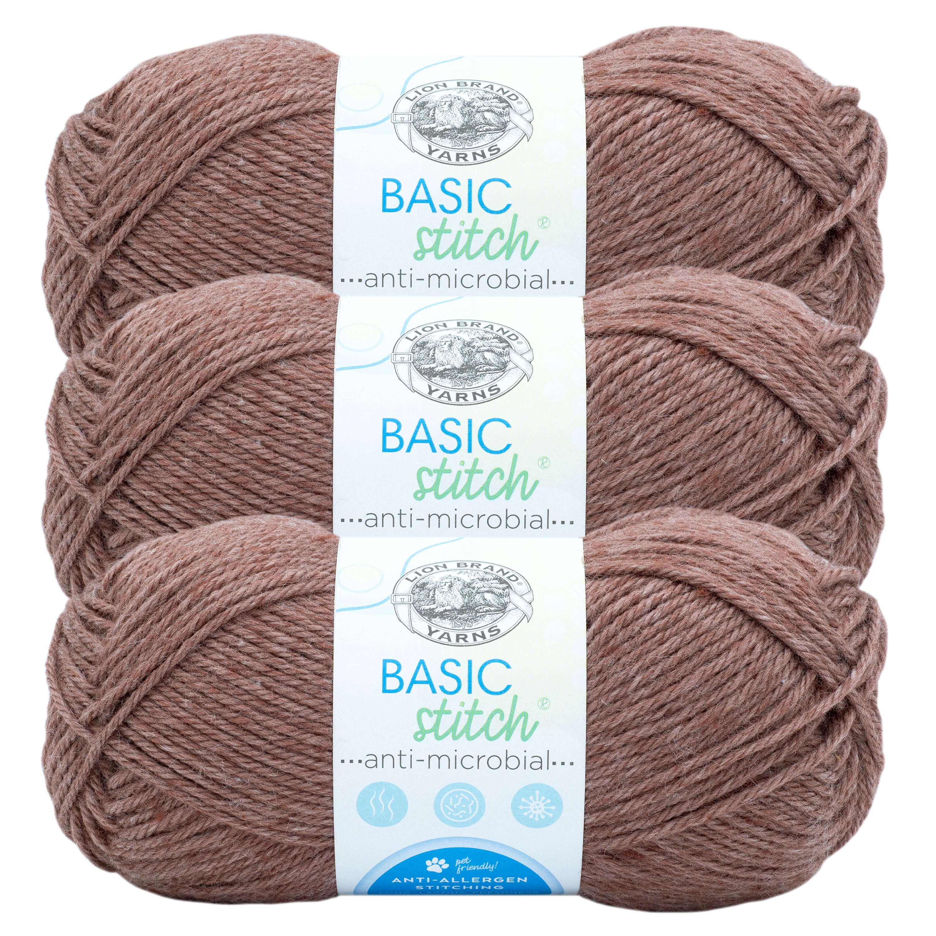 Lion Brand Yarn Basic Stitch Antimicrobial Clay Medium Recycled ...