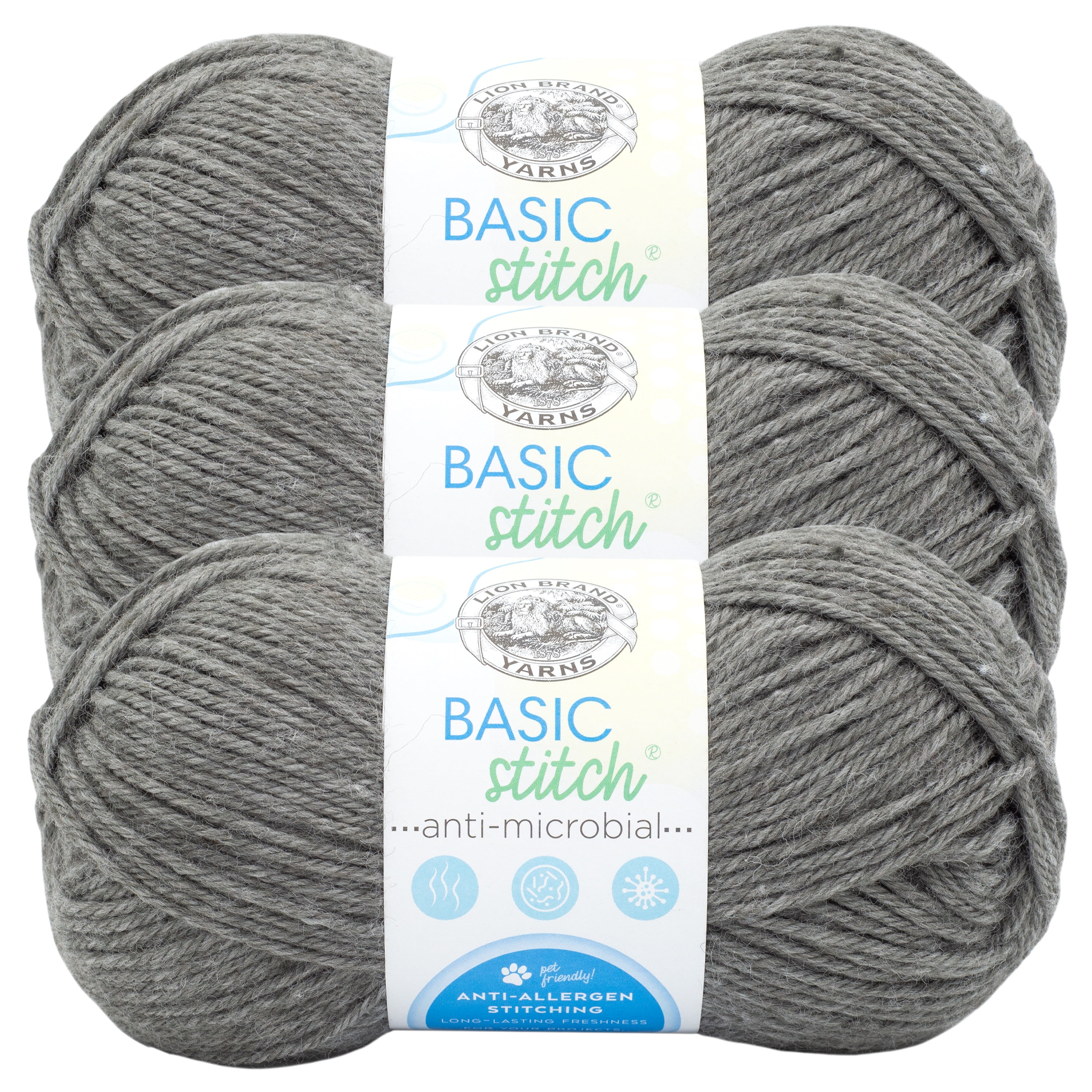 Lion Brand Yarn Basic Stitch Antimicrobial Smoke Medium Recycled ...