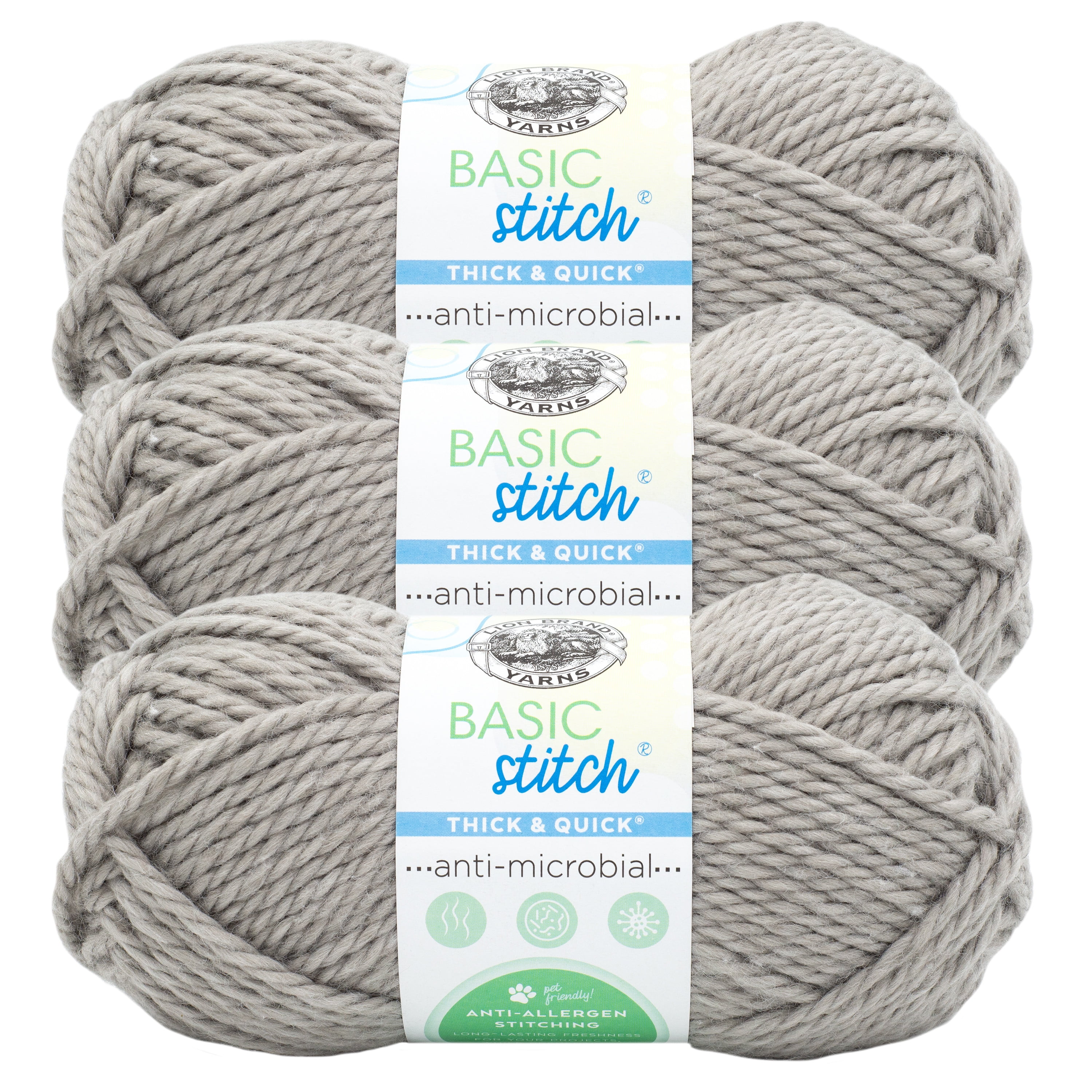 Lion Brand Yarn Basic Stitch Antimicrobial Thick & Quick Cement Medium ...