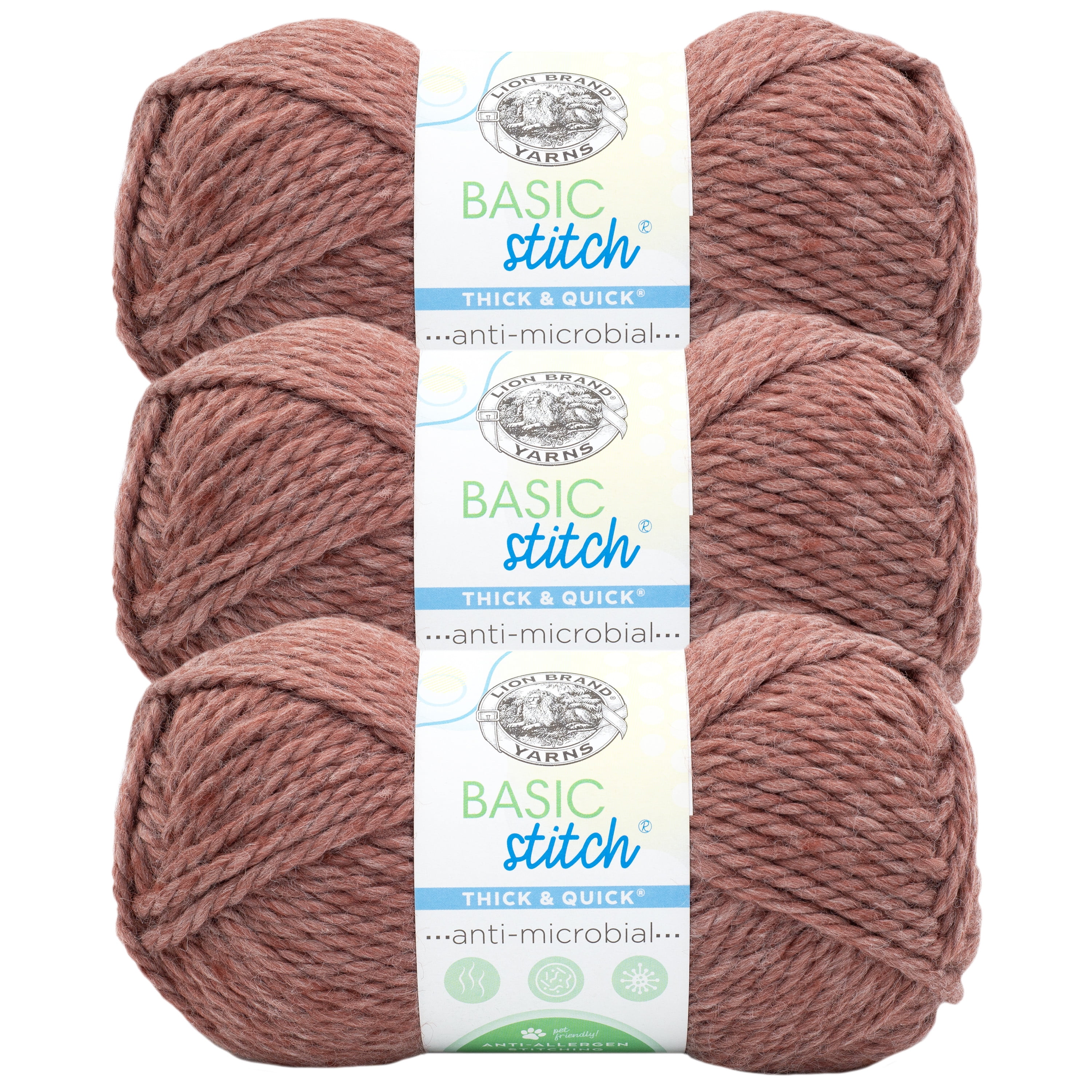 Lion Brand Yarn Basic Stitch Antimicrobial Thick & Quick Clay Medium ...