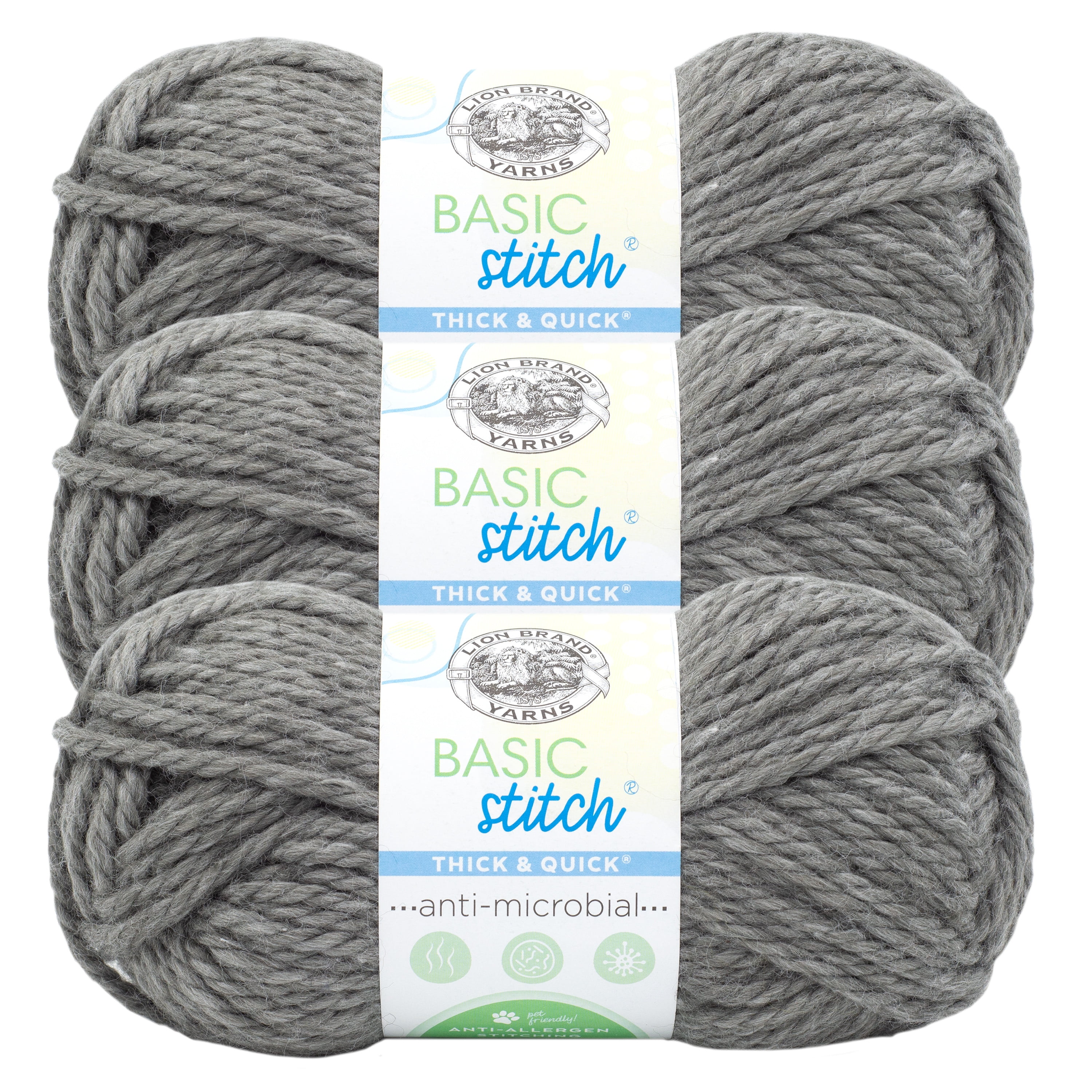Lion Brand Yarn Basic Stitch Antimicrobial Thick & Quick Smoke Medium ...