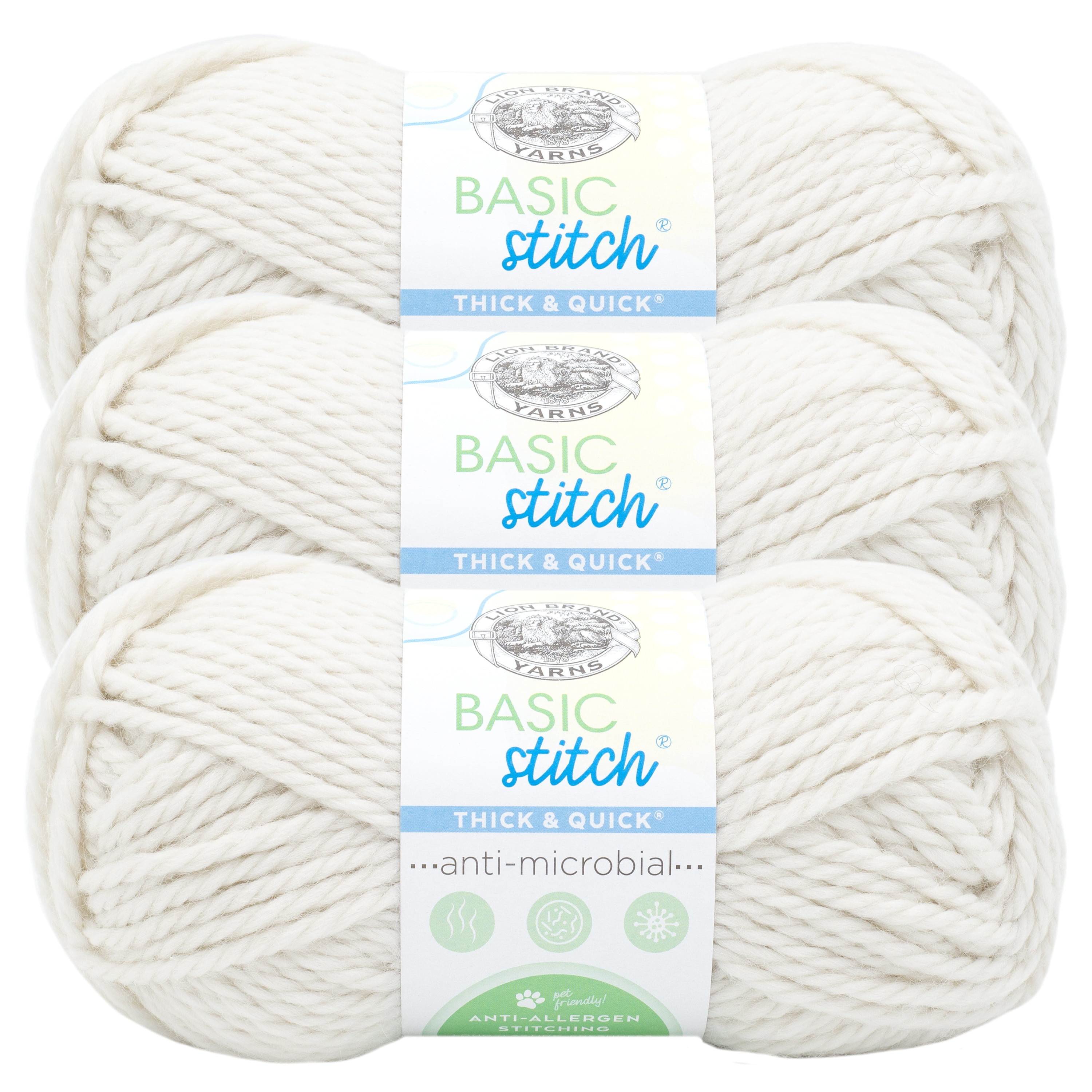 Lion Brand Yarn Basic Stitch Antimicrobial Thick & Quick Vintage Medium ...