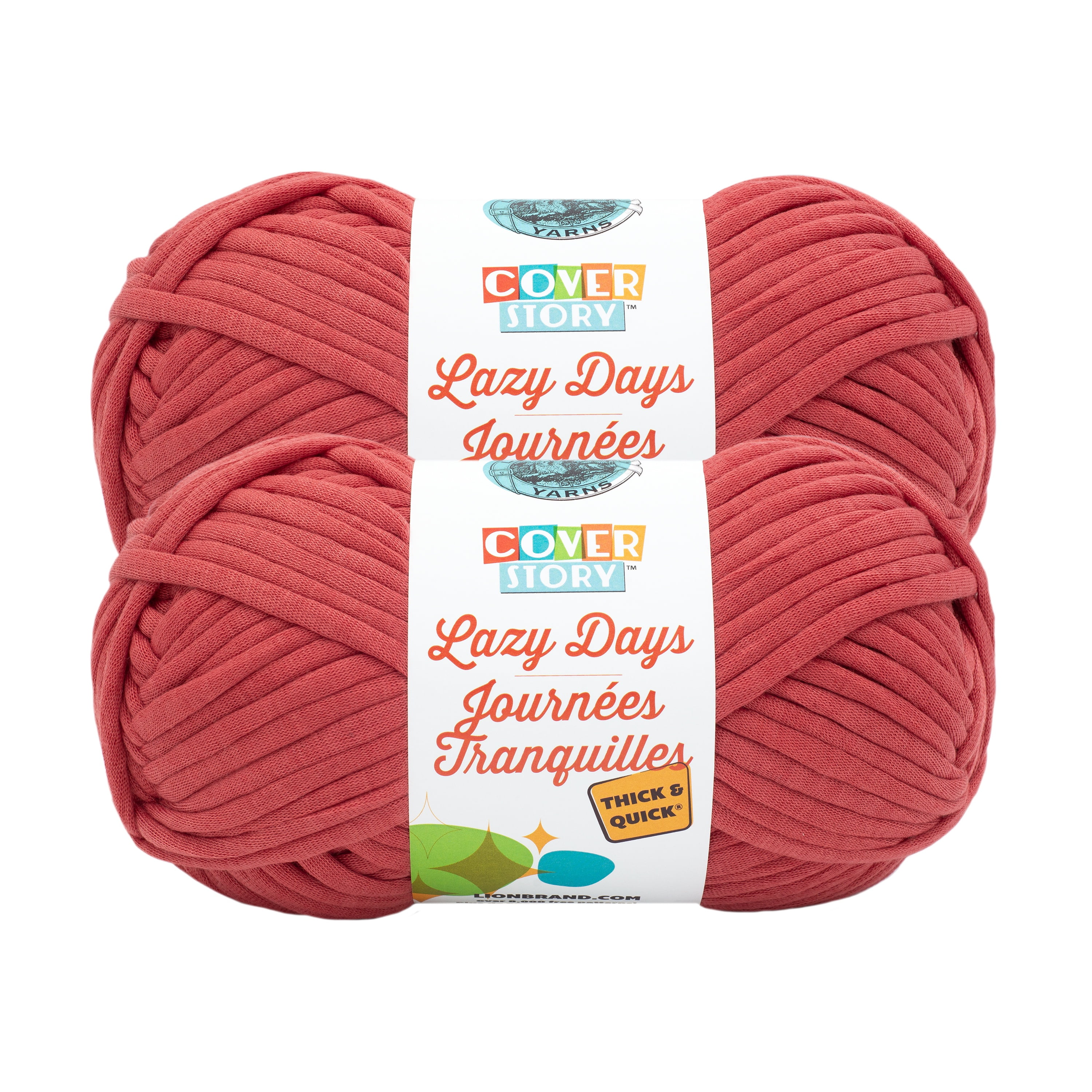Lion Brand Yarn Cover Story Lazy Days Thick & Quick Brick Red Super ...