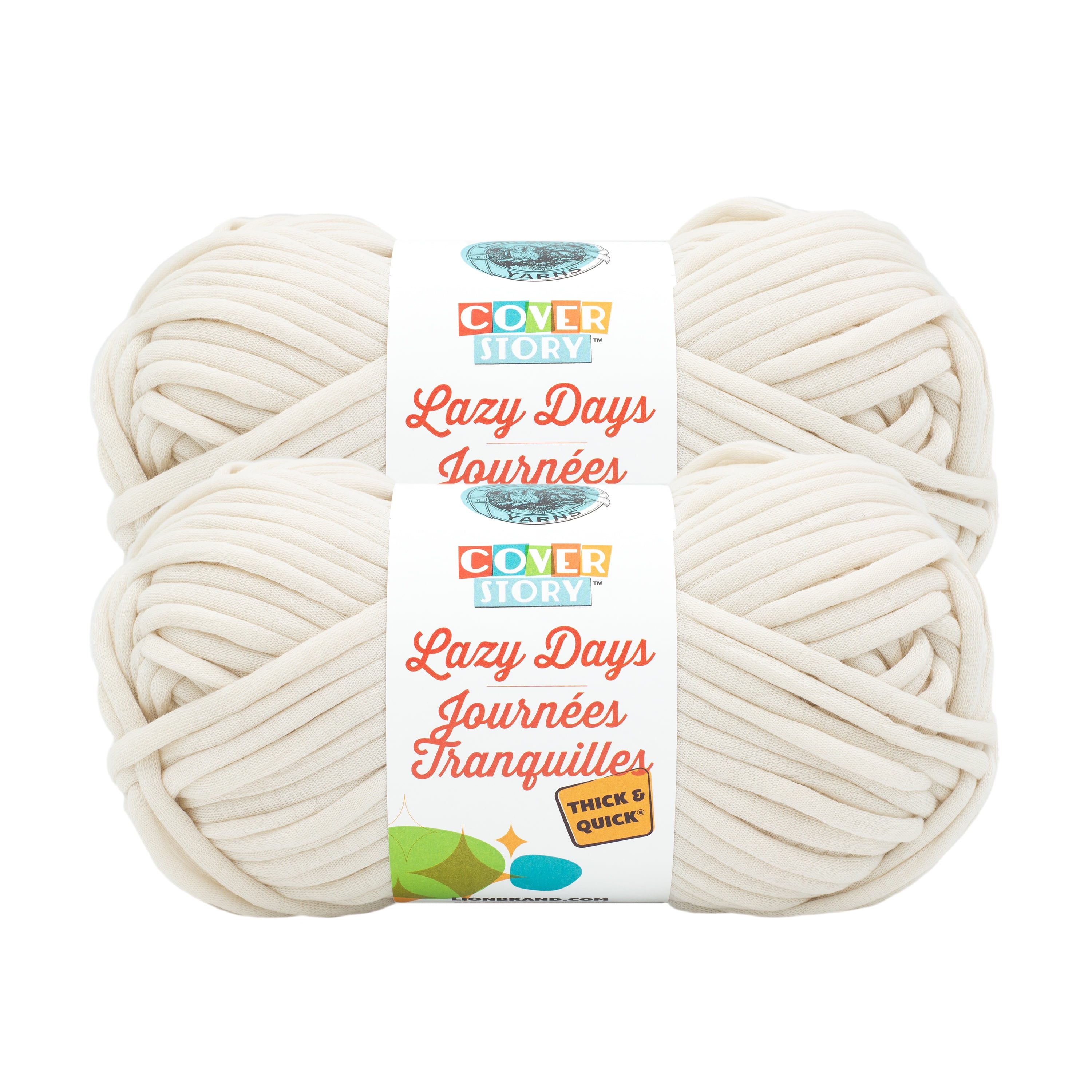 Lion Brand Yarn Cover Story Lazy Days Thick & Quick Cream Super Bulky ...