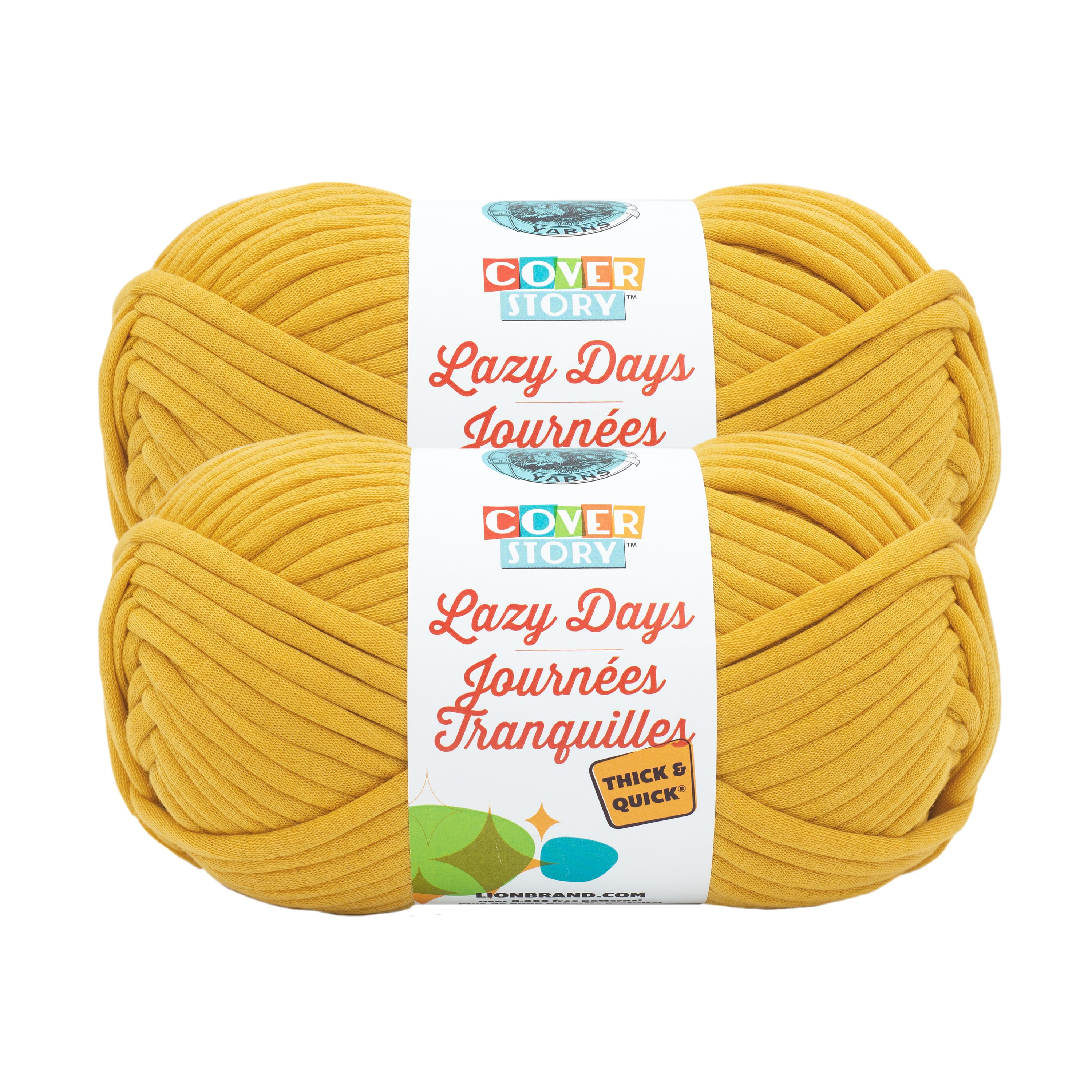 Lion Brand Yarn Cover Story Lazy Days Thick & Quick Mustard Super Bulky ...