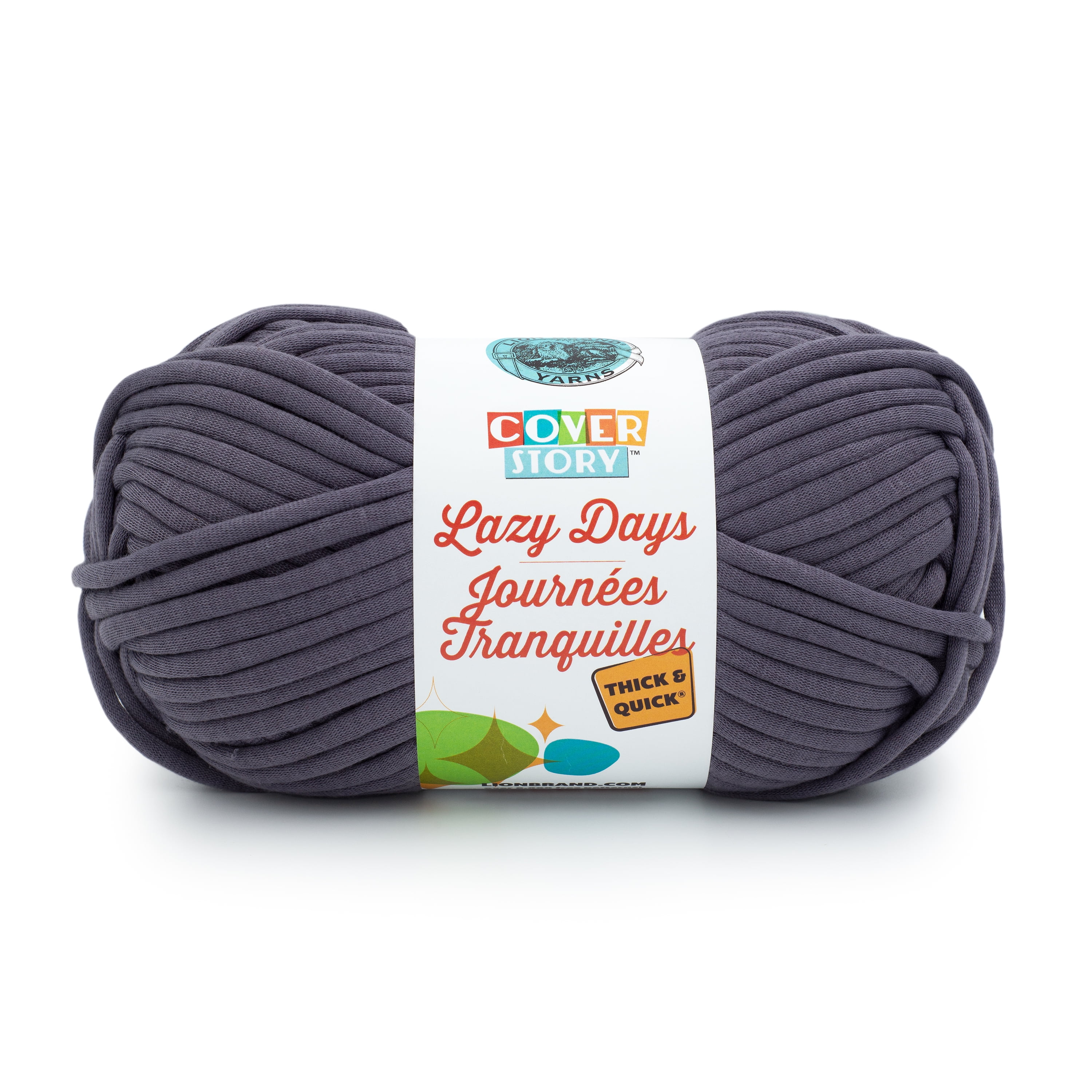 Lion Brand Yarn Cover Story Lazy Days Thick & Quick Pewter Super Bulky ...