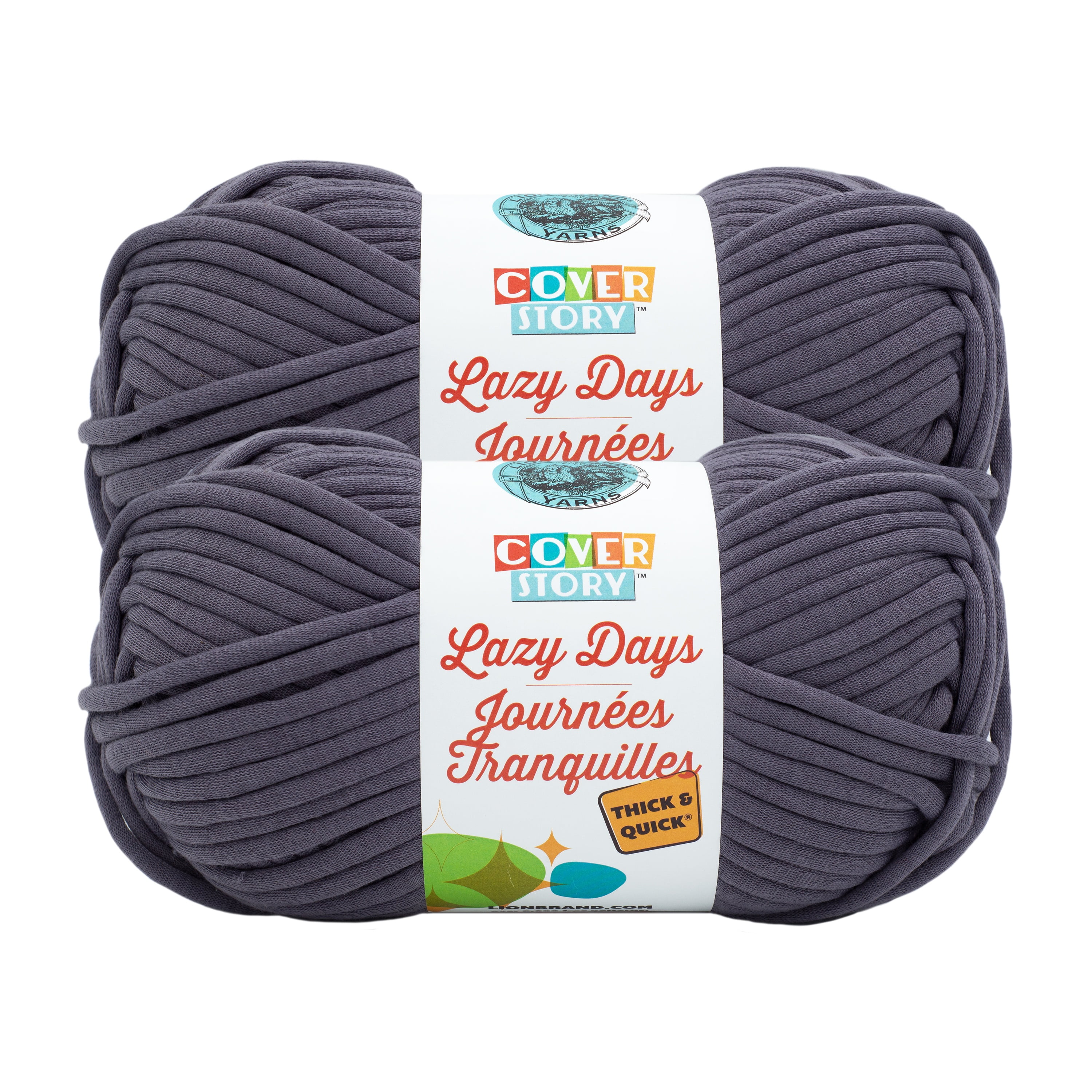 Lion Brand Yarn Cover Story Lazy Days Thick & Quick Pewter Super Bulky ...