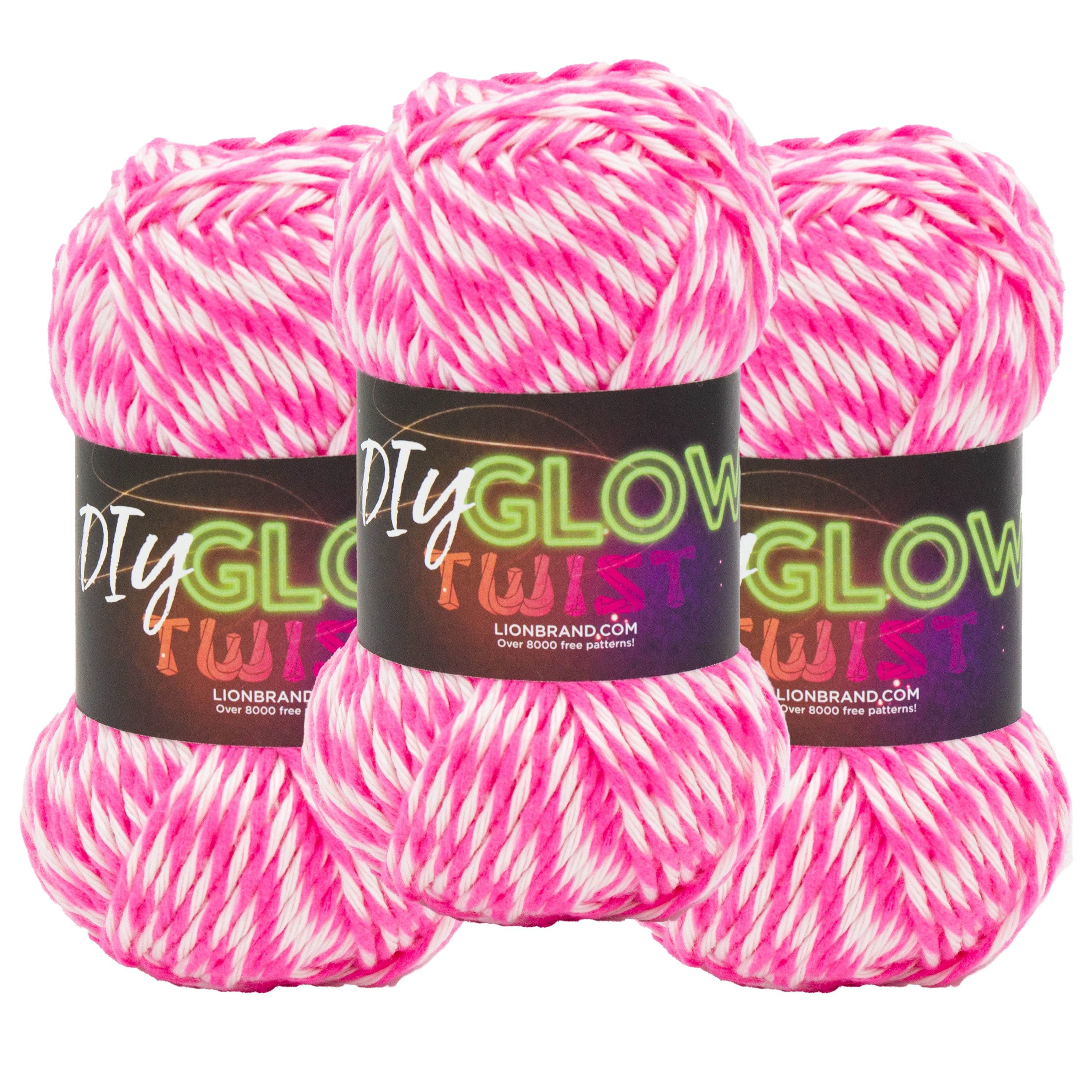 Lion Brand Yarn DIY Glow Twist Hot Pink 196-205CH Medium Polyester 3 ...