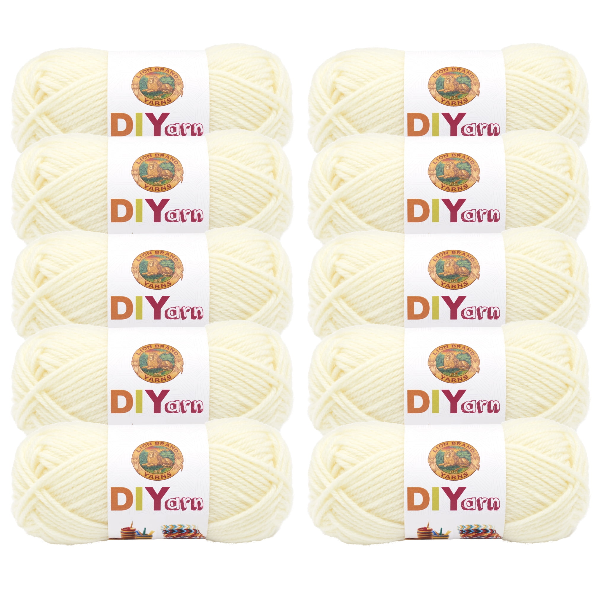 Lion Brand Yarn DIYarn Cream Craft Medium Acrylic Off-White Yarn 10 ...