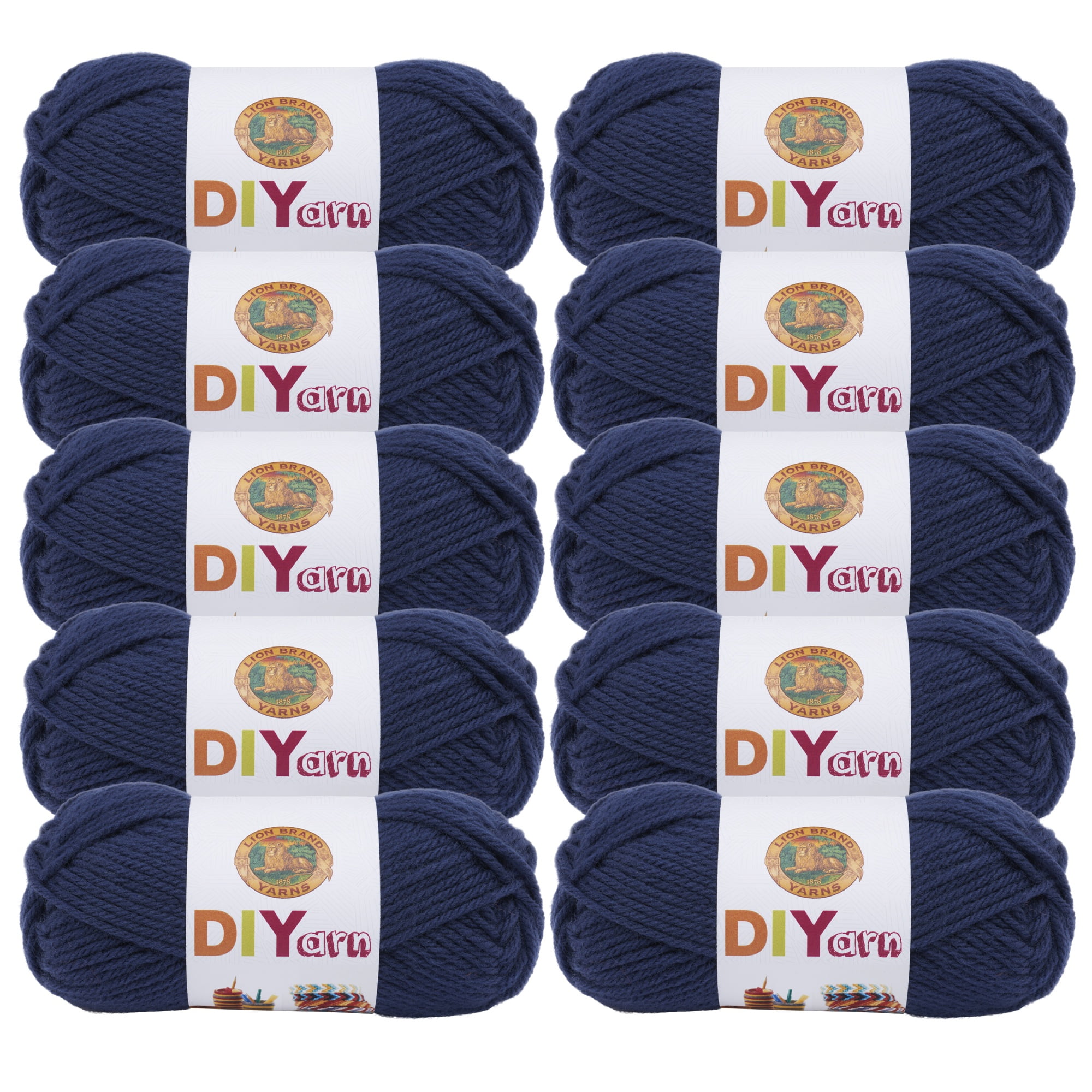 Lion Brand Yarn DIYarn Navy 205-110 Medium Acrylic Yarn 10 Pack ...