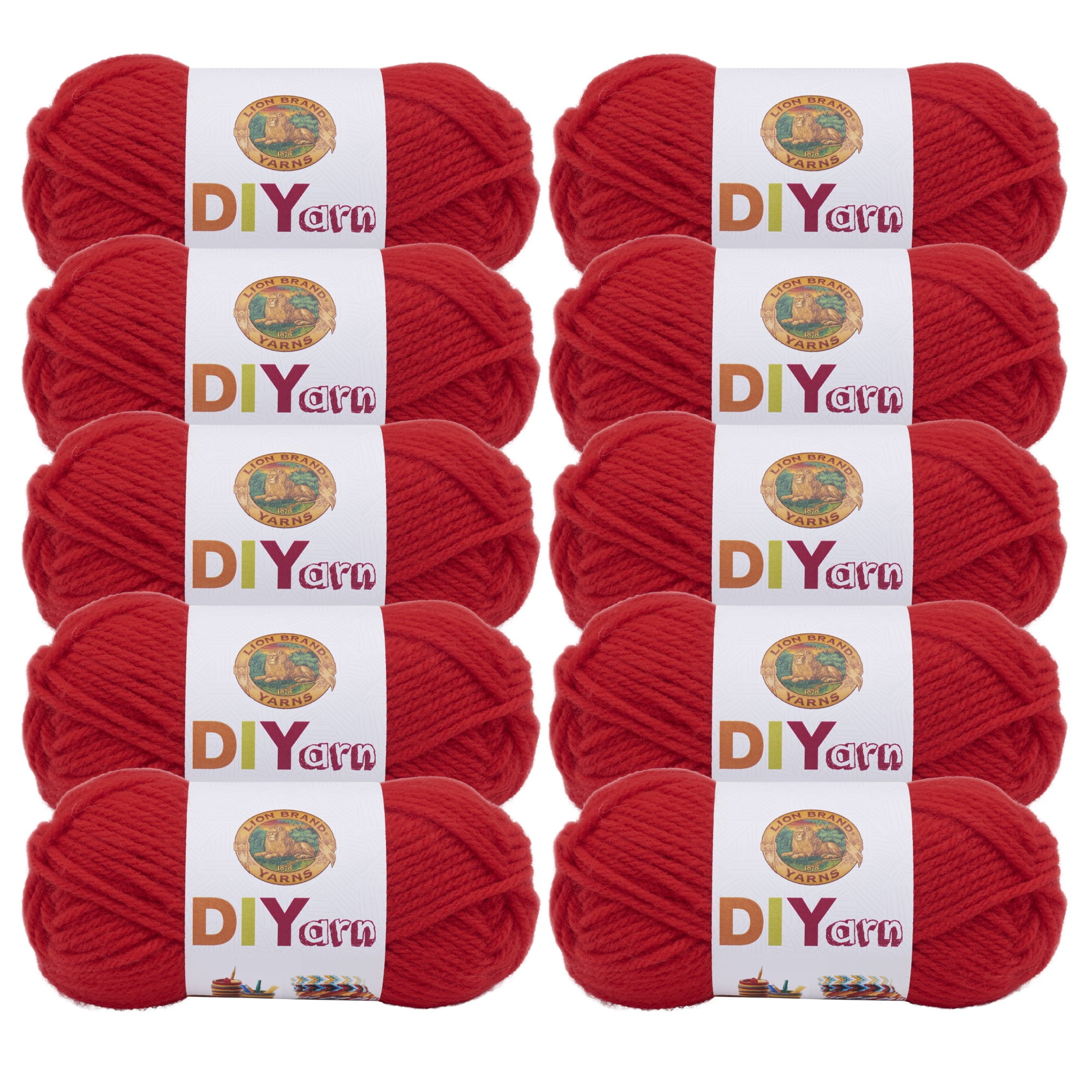 Lion Brand Yarn DIYarn Red Medium Acrylic Yarn 10 Pack - Walmart.com