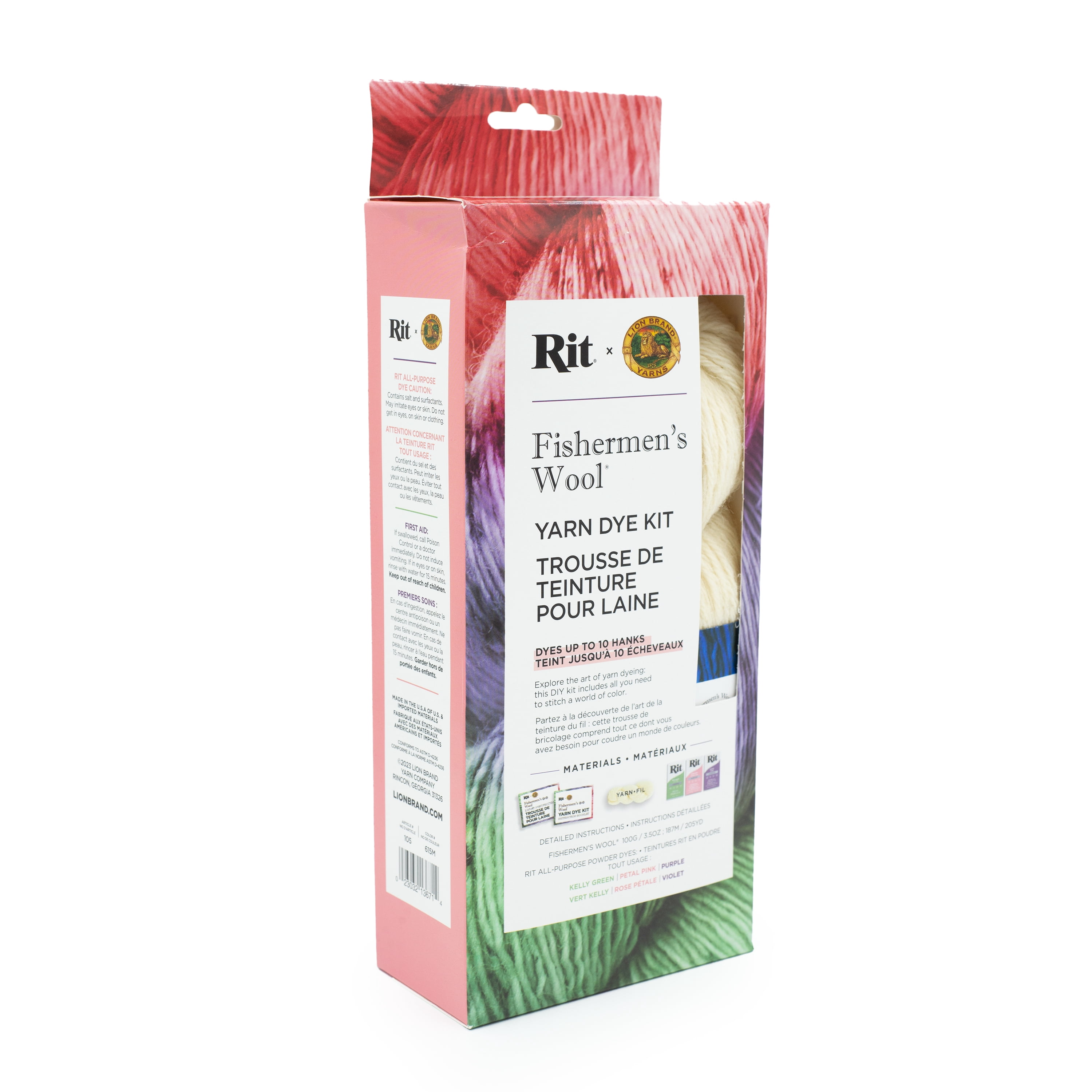 Lion Brand Yarn Fishermen's Wool Yarn Rit Kit Petal Pink, Purple, Kelly ...