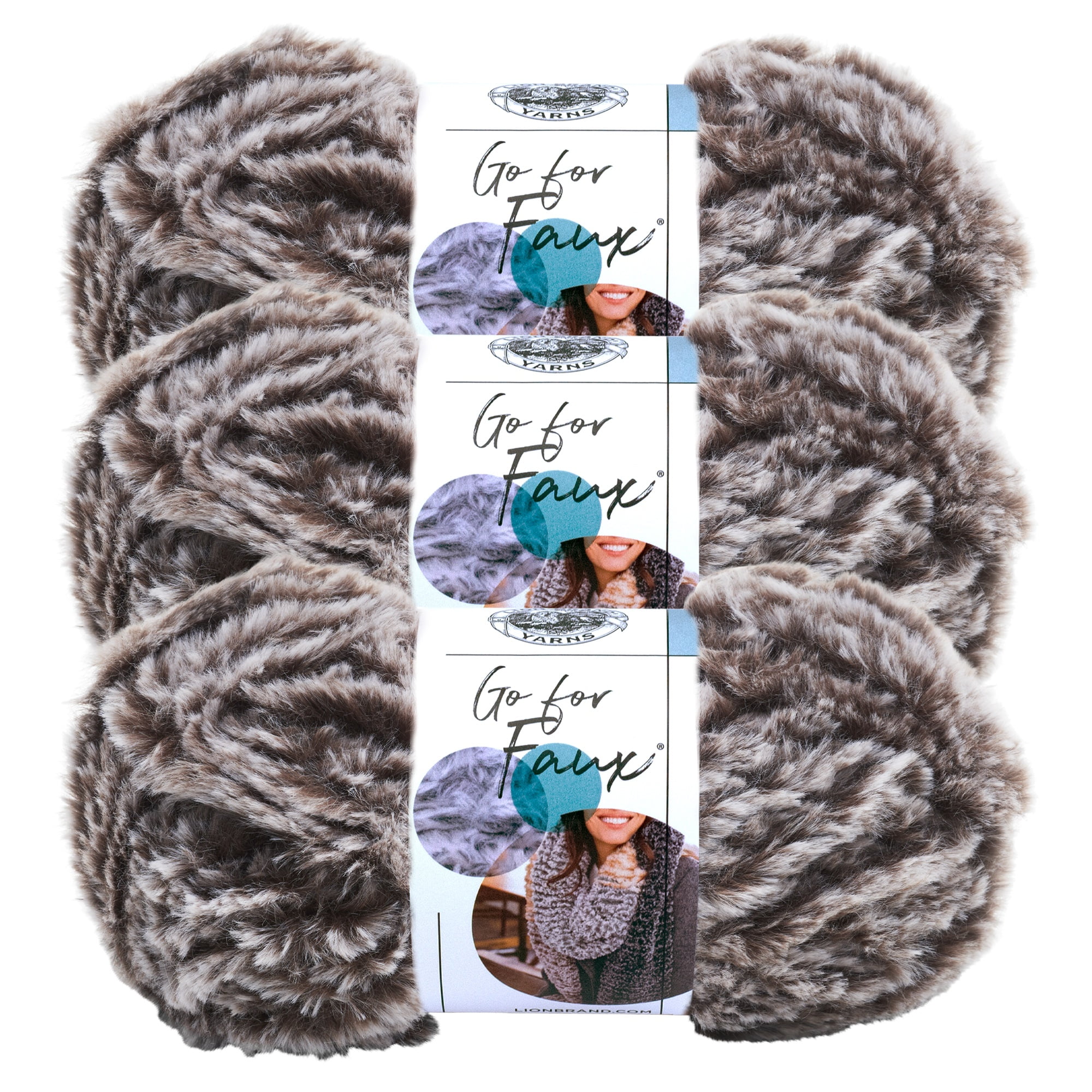 Lion Brand Yarn Go for Faux Bear Super Bulky Polyester Yarn 3 Pack ...