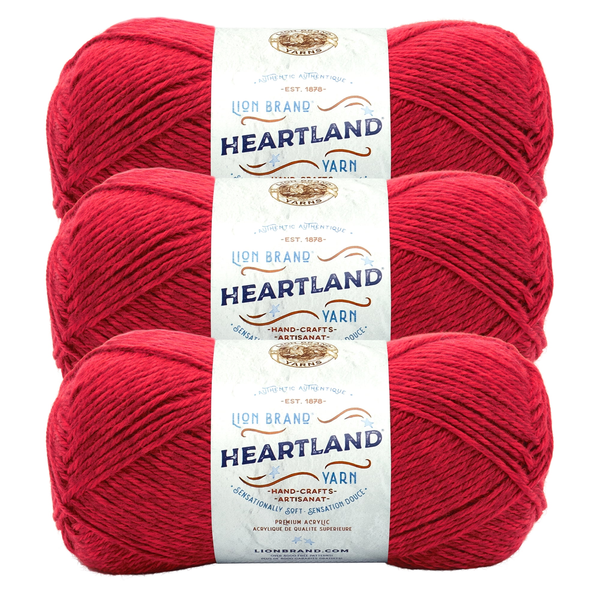 Lion Brand Yarn Heartland Redwood Basic Medium Acrylic Red Yarn 3 Pack ...