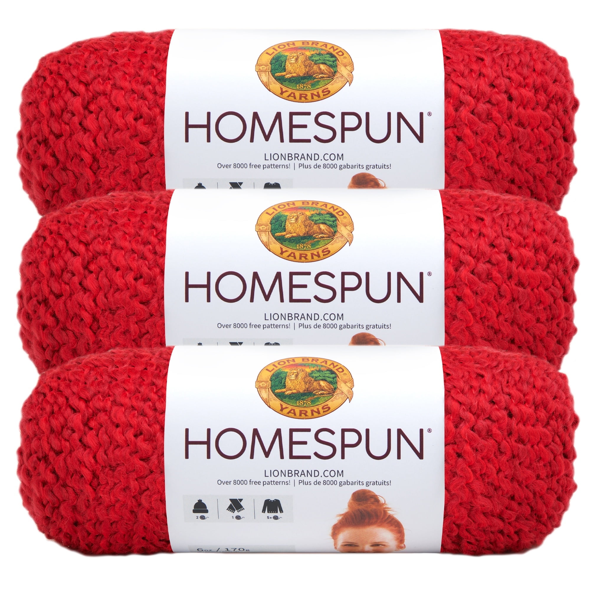 Lion Brand Yarn Homespun Candy Apple, red yarn, 790-375 Bulky Acrylic ...